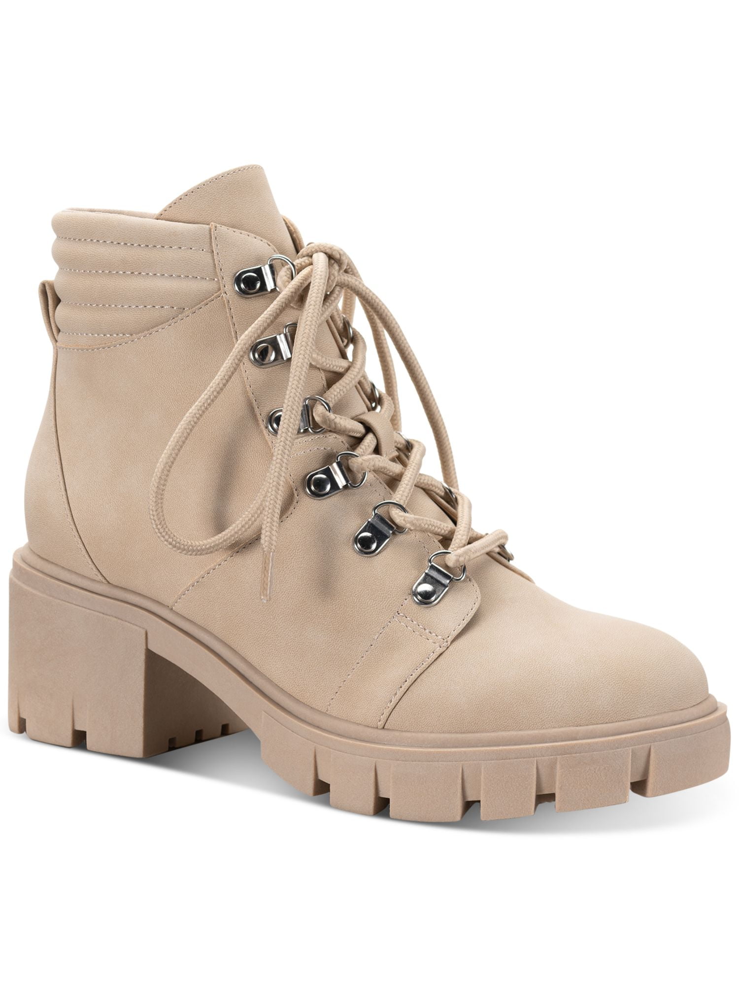 SUN STONE Womens Beige 1" Platform Lace-Up Lug Sole Padded Ruthee Round ...
