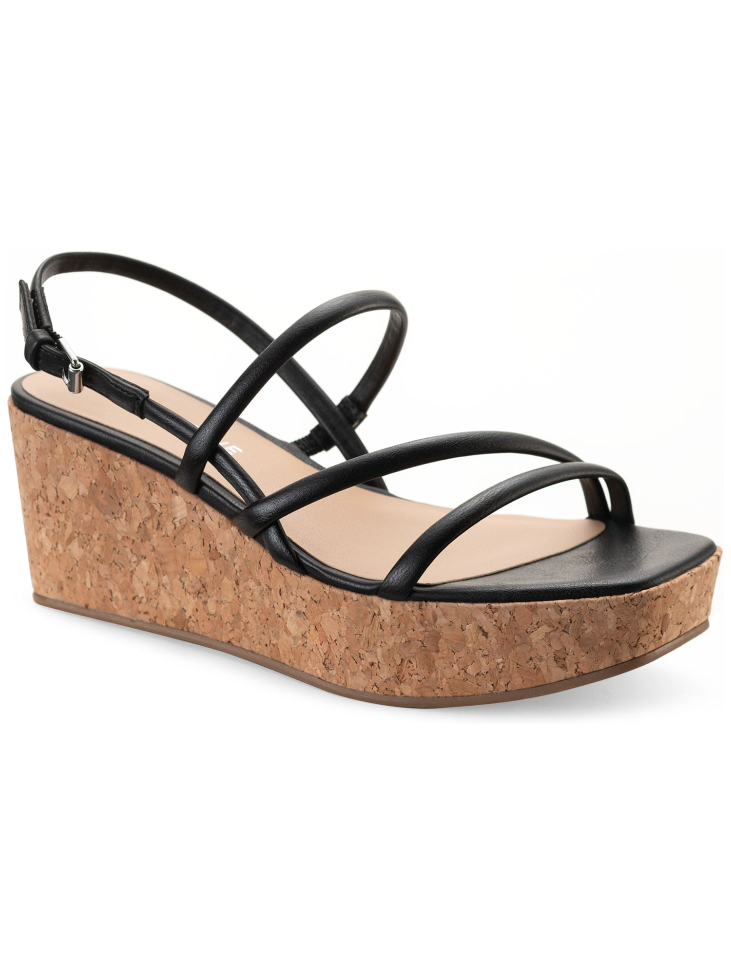 SUN STONE Womens Black 1" Platform Cork-Like Strappy Padded Bella ...