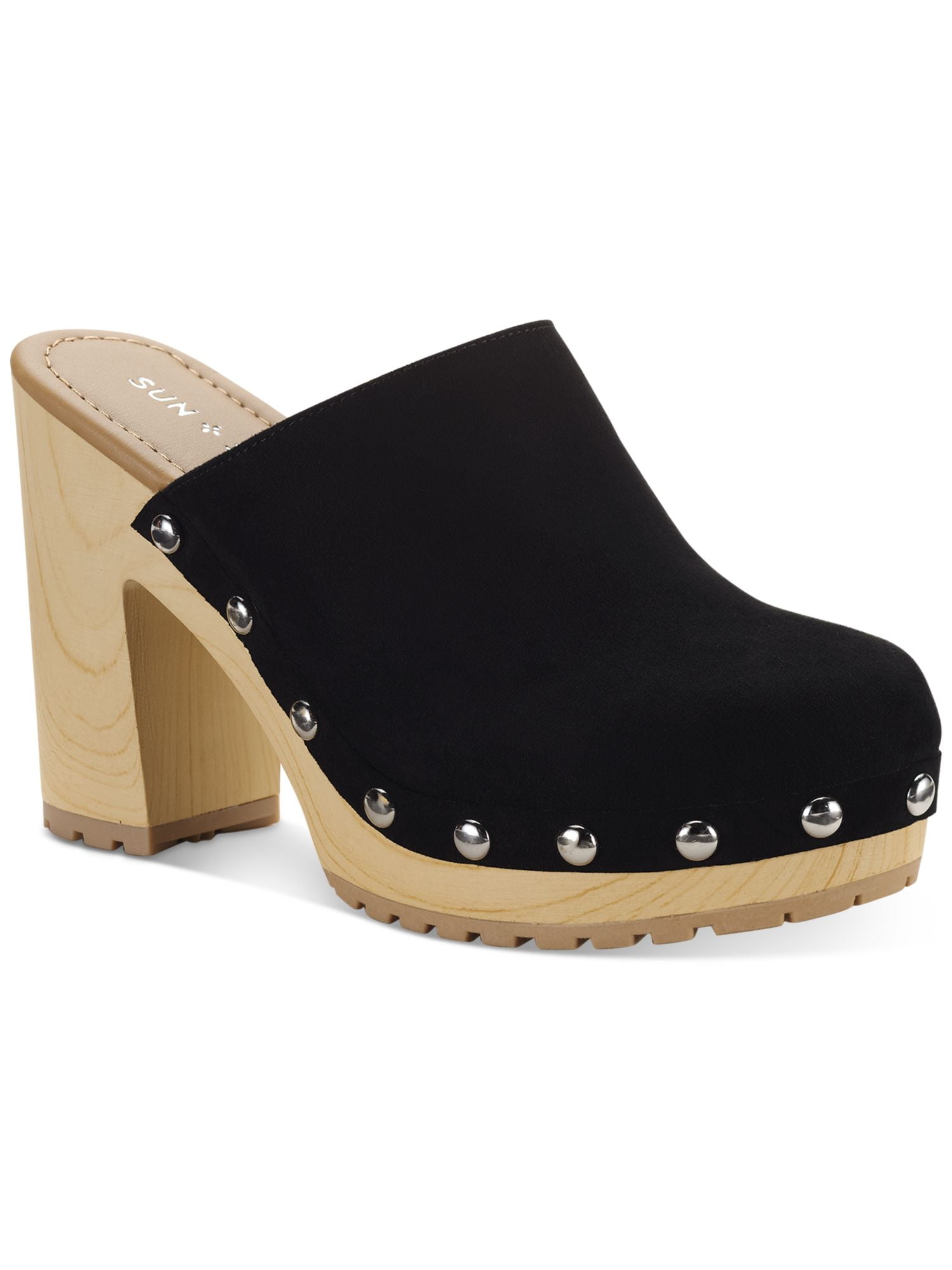 SUN STONE Womens Black 1" Wood-Like Platform Studded Cushioned Taanya ...