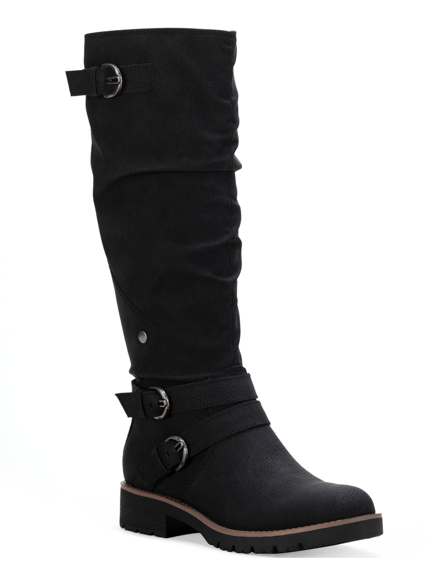 SUN STONE Womens Black Lug Sole Ruched Buckle Accent Stretch Brinley ...