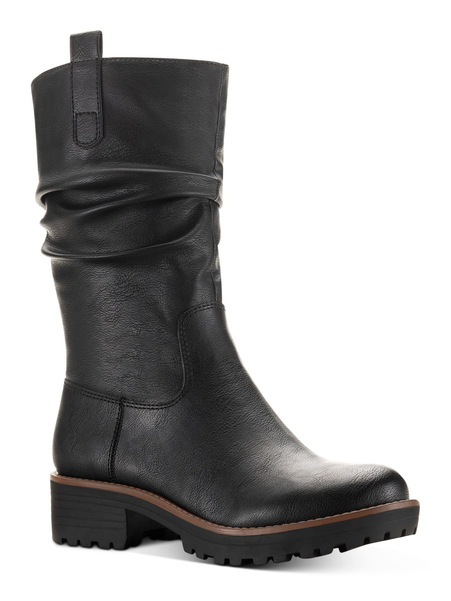 SUN STONE Womens Black Pull Tab Lug Sole Nelliee Round Toe Zip-Up ...