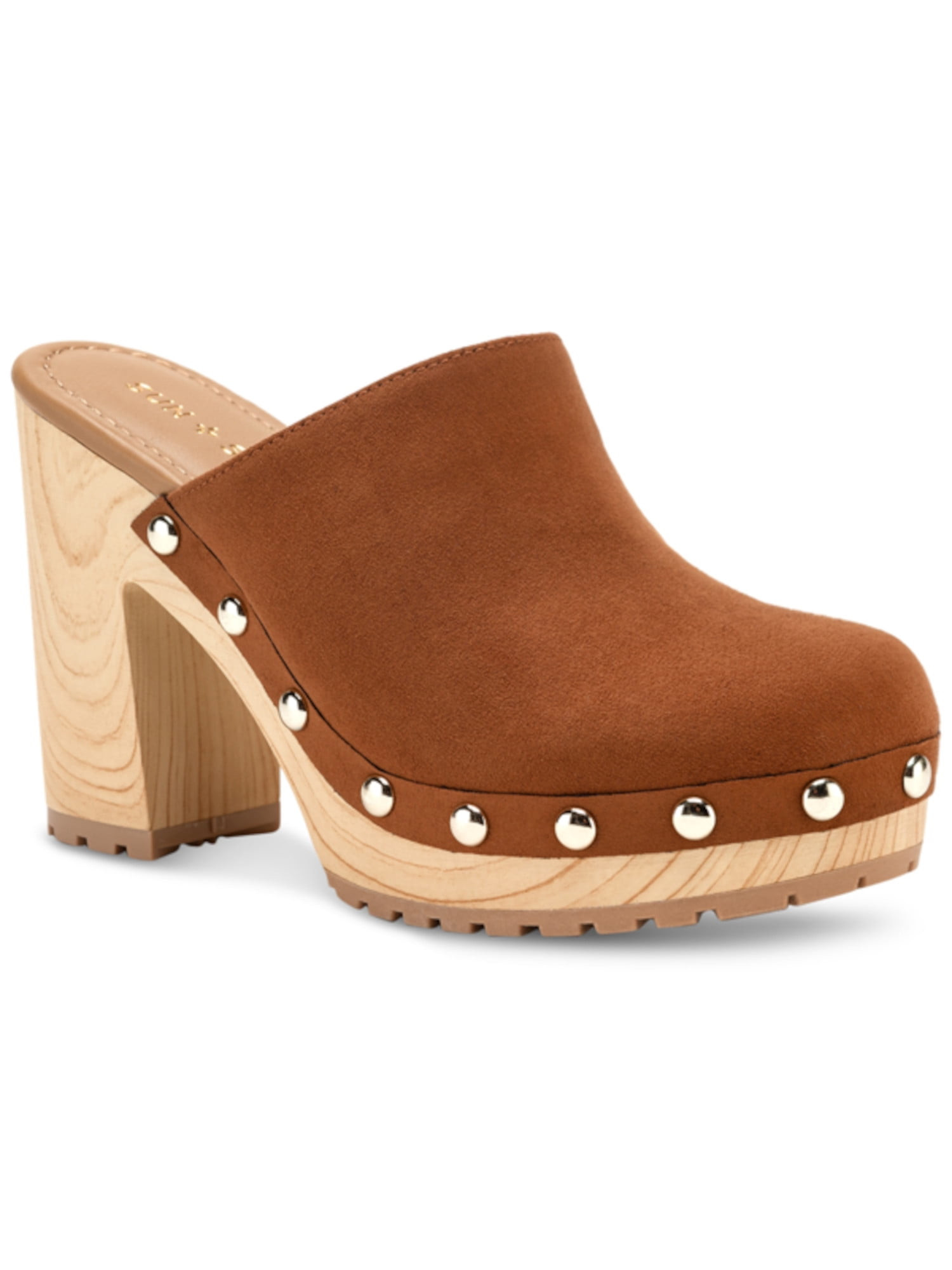 SUN STONE Womens Brown 1" Platform Goring Studded Padded Taanya Round ...
