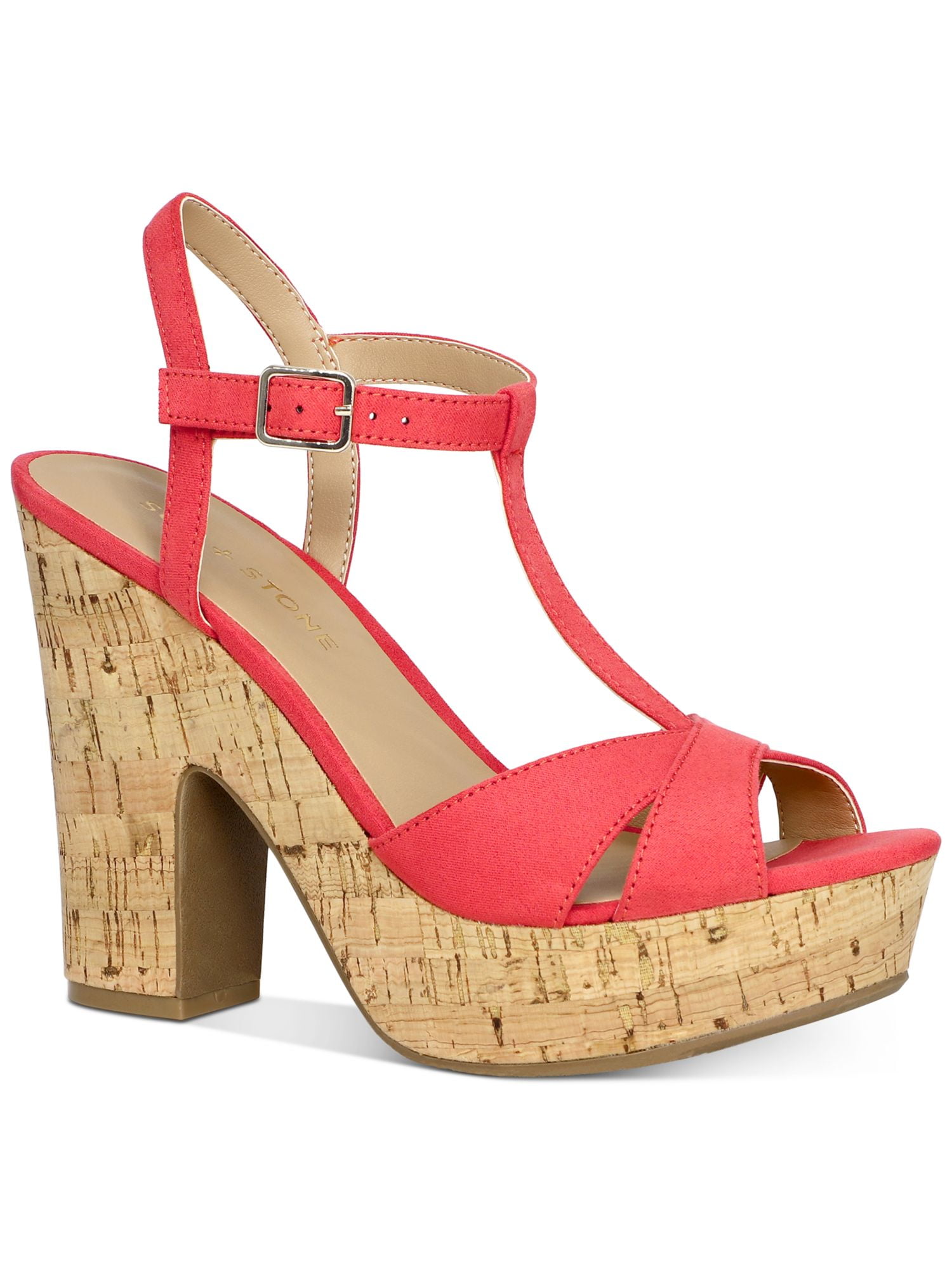 SUN STONE Womens Coral 1" Platform Cushioned Strappy T-Strap Slip ...