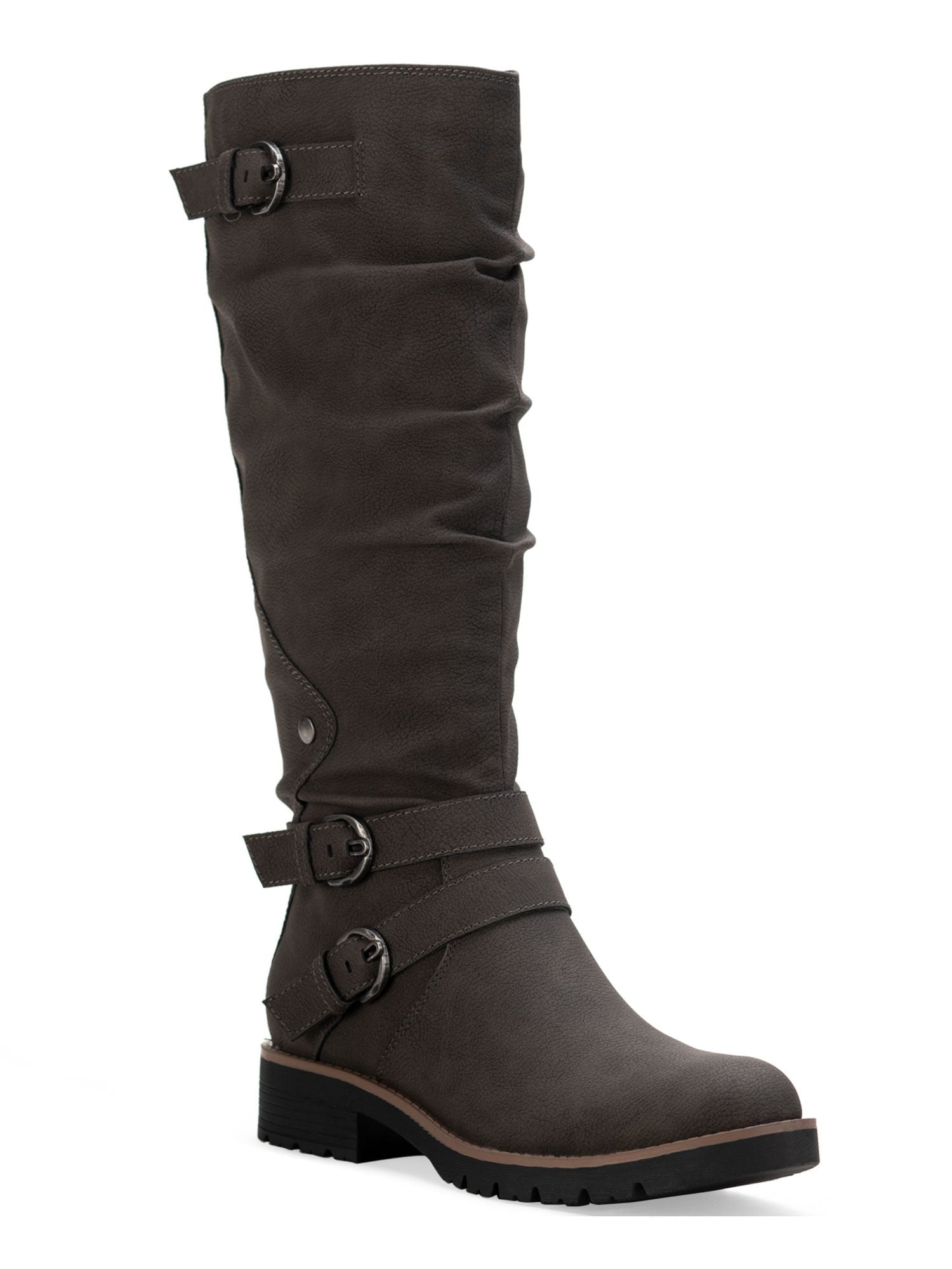 SUN STONE Womens Gray Lug Sole Ruched Buckle Accent Stretch Brinley ...