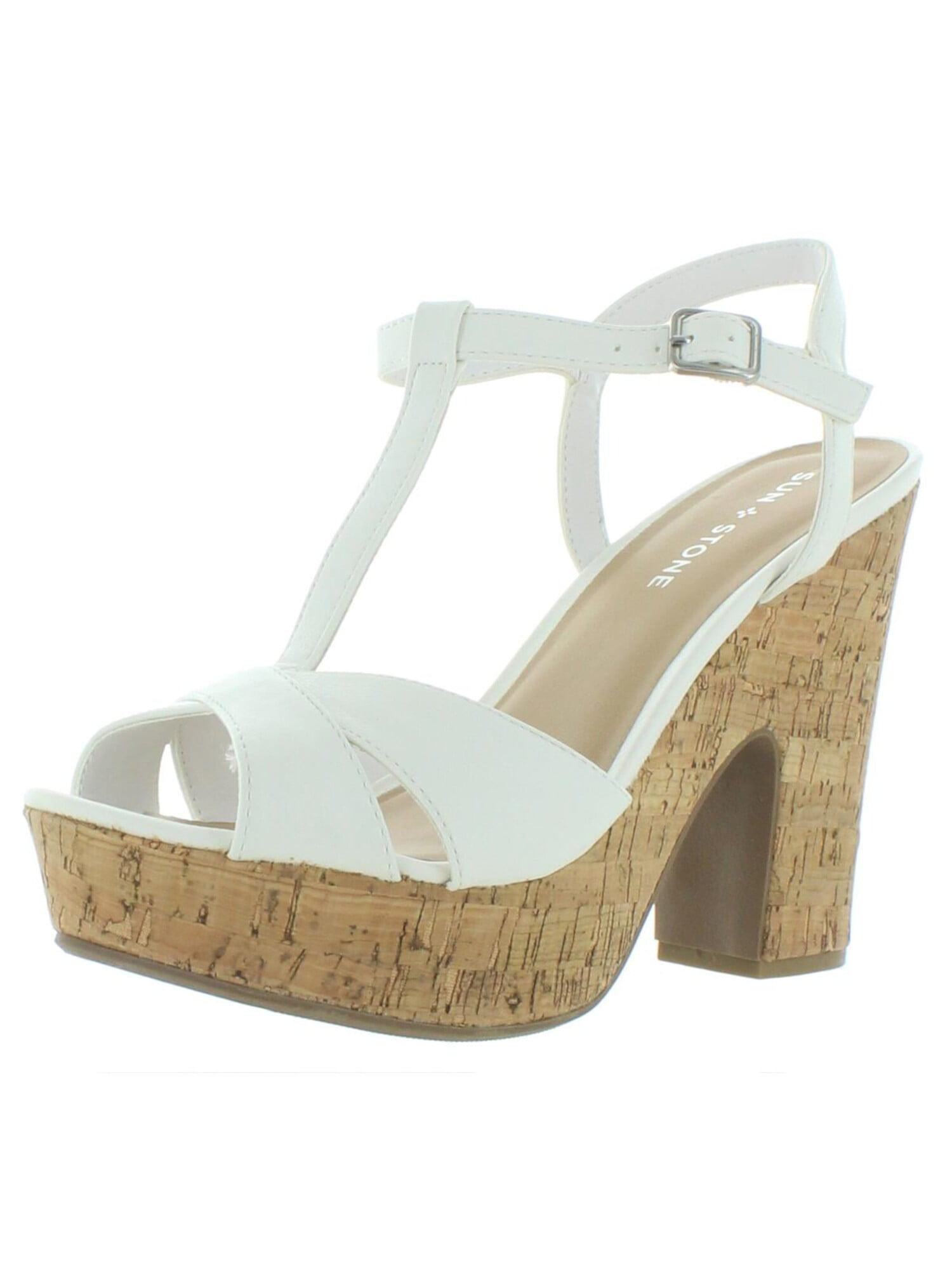 SUN STONE Womens White 1" Platform Cushioned Slip Resistant Jamie Round ...
