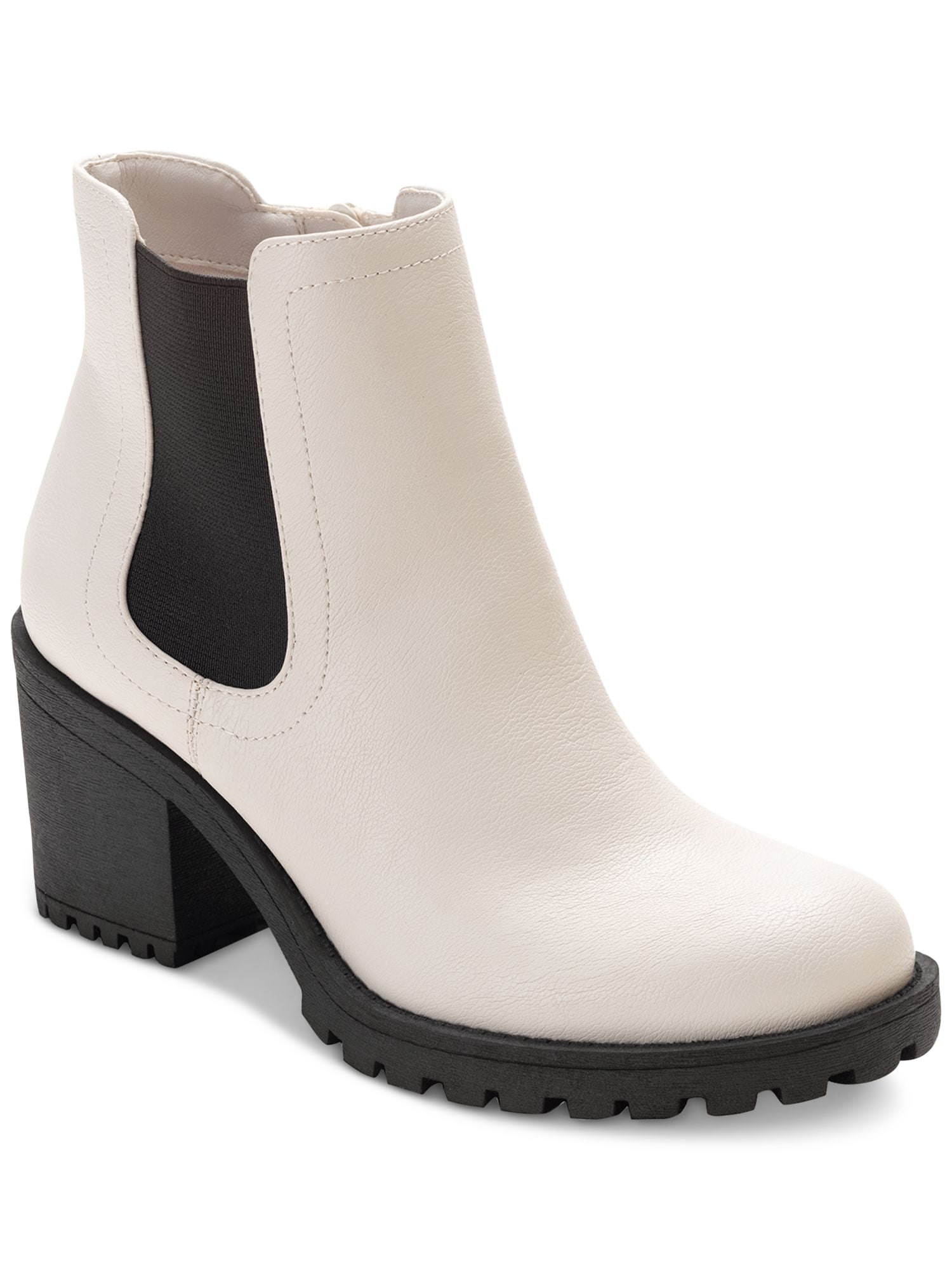 Sunstone Womens White Block Heel Chelsea Boot, Cushioned, Zip-Up, Size ...