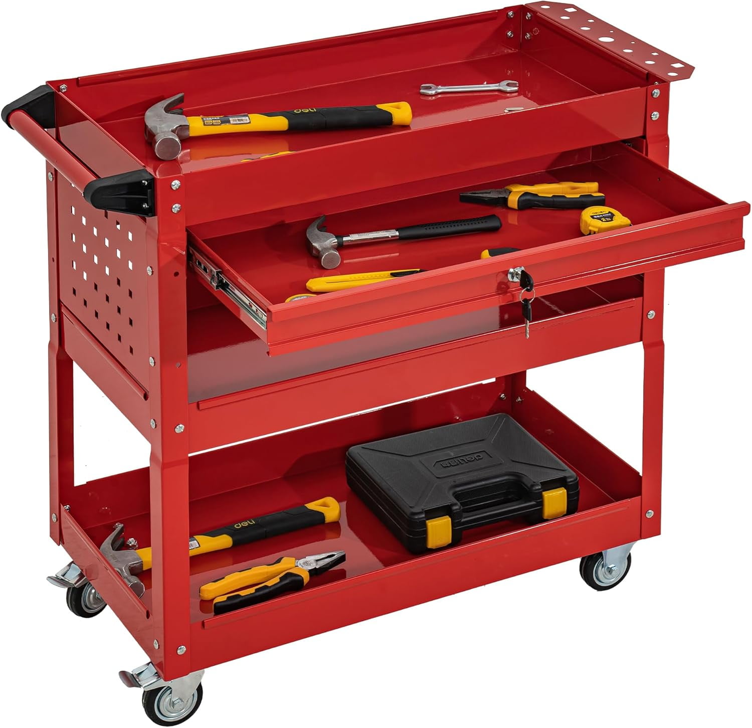SUN & SUMMER 3-Tier Rolling Tool Cart with Wheels, Rolling Tool Chest 330 LBS Capacity Heavy ...