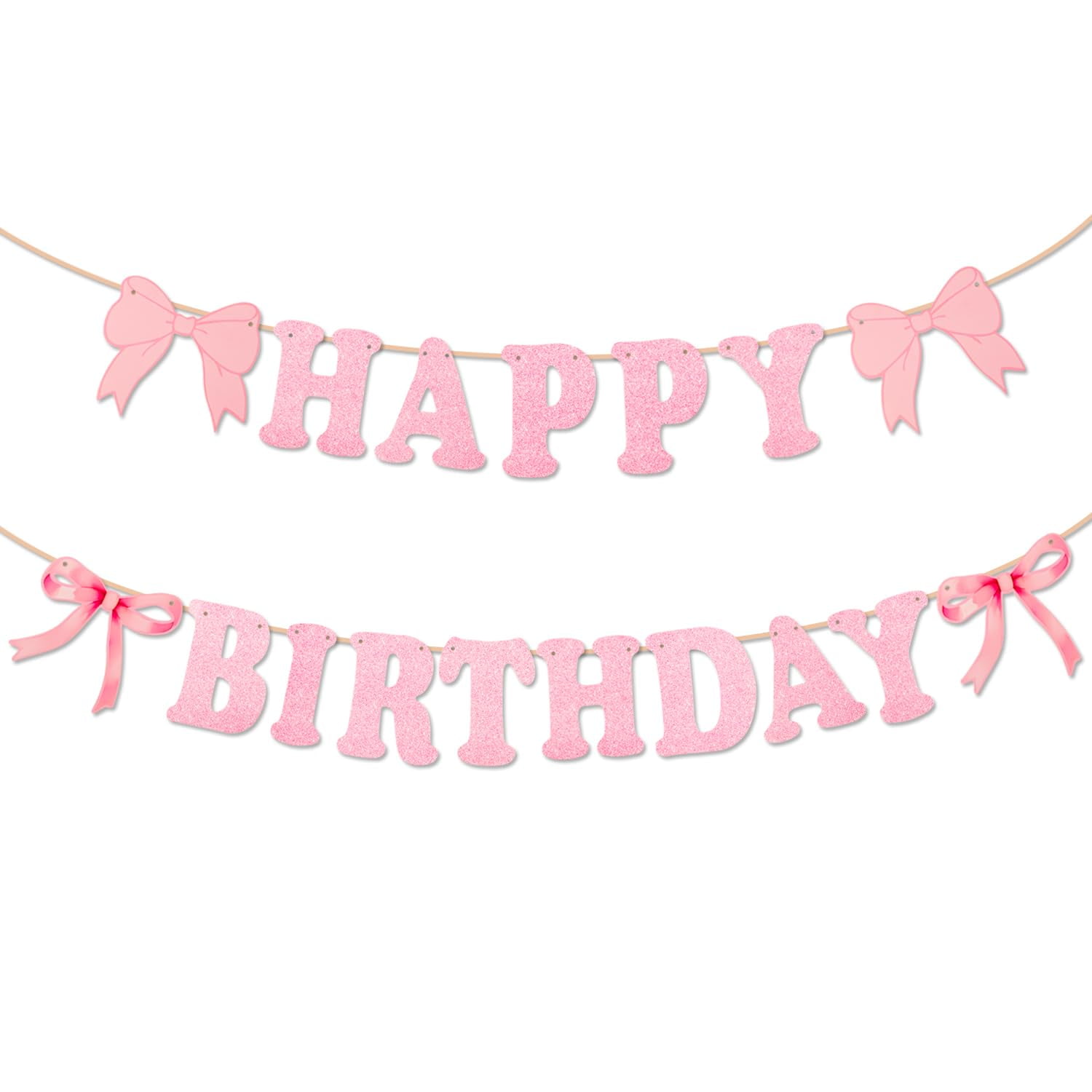 SUNAI Pink Birthday Decorations - Pink Bow Happy Birthday Banner for Pink Party Decorations ...