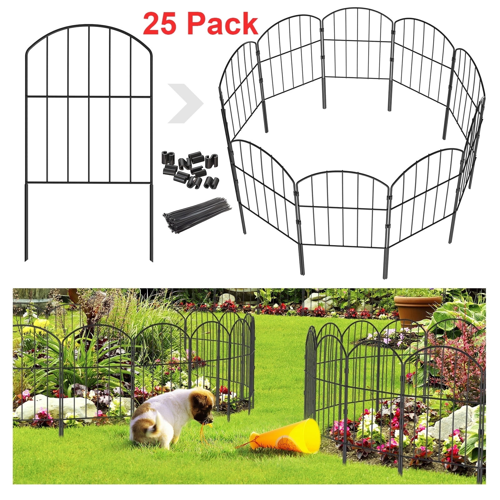SUNALLY Metal Garden Fences & Borders, 27ft x 24in, Rustproof Panels ...