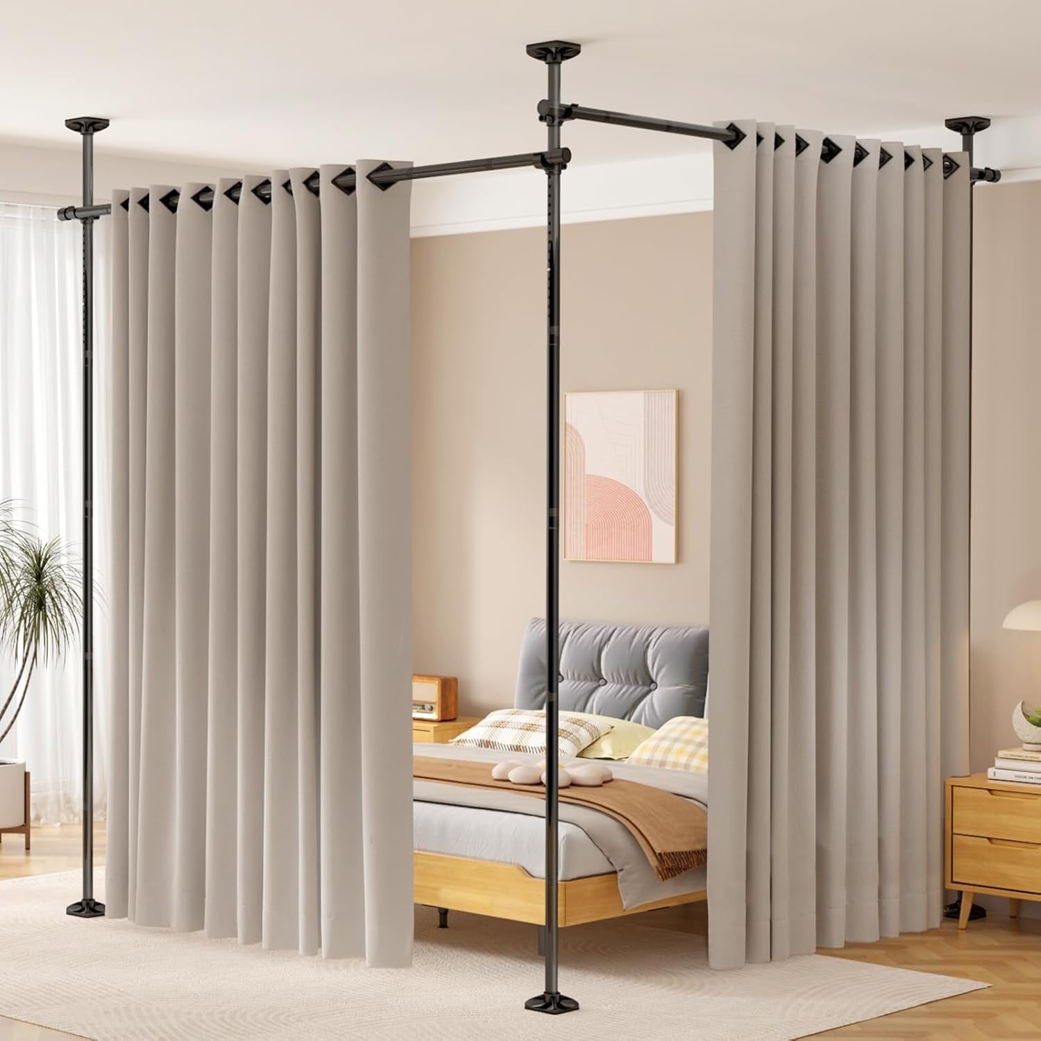 SUNALLY Room Dividers Curtain Rod No Drilling, 4-10ft(H) 28-114inch(W ...