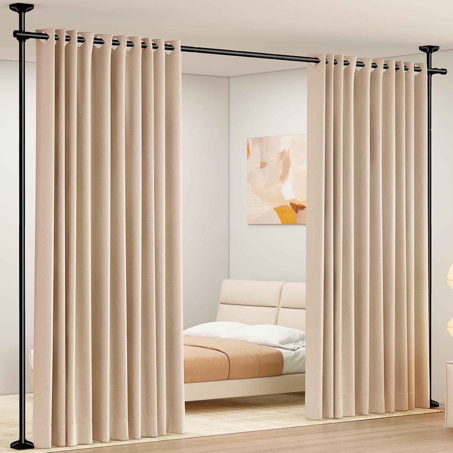 SUNALLY Room Divider Curtain Rod No Drilling, Heavy Duty Floor to ...