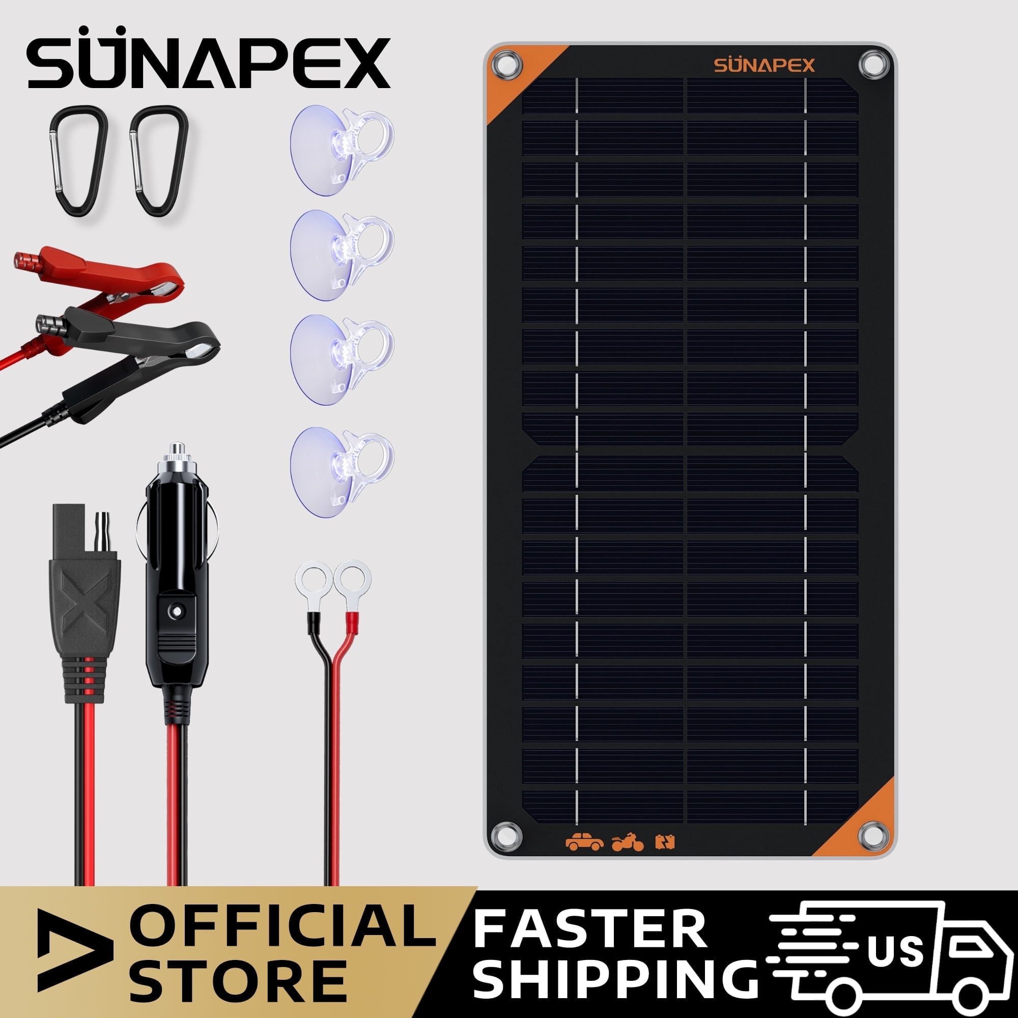 SUNAPEX 10W Solar Car Battery Trickle Charger & Maintainer, 12V ...
