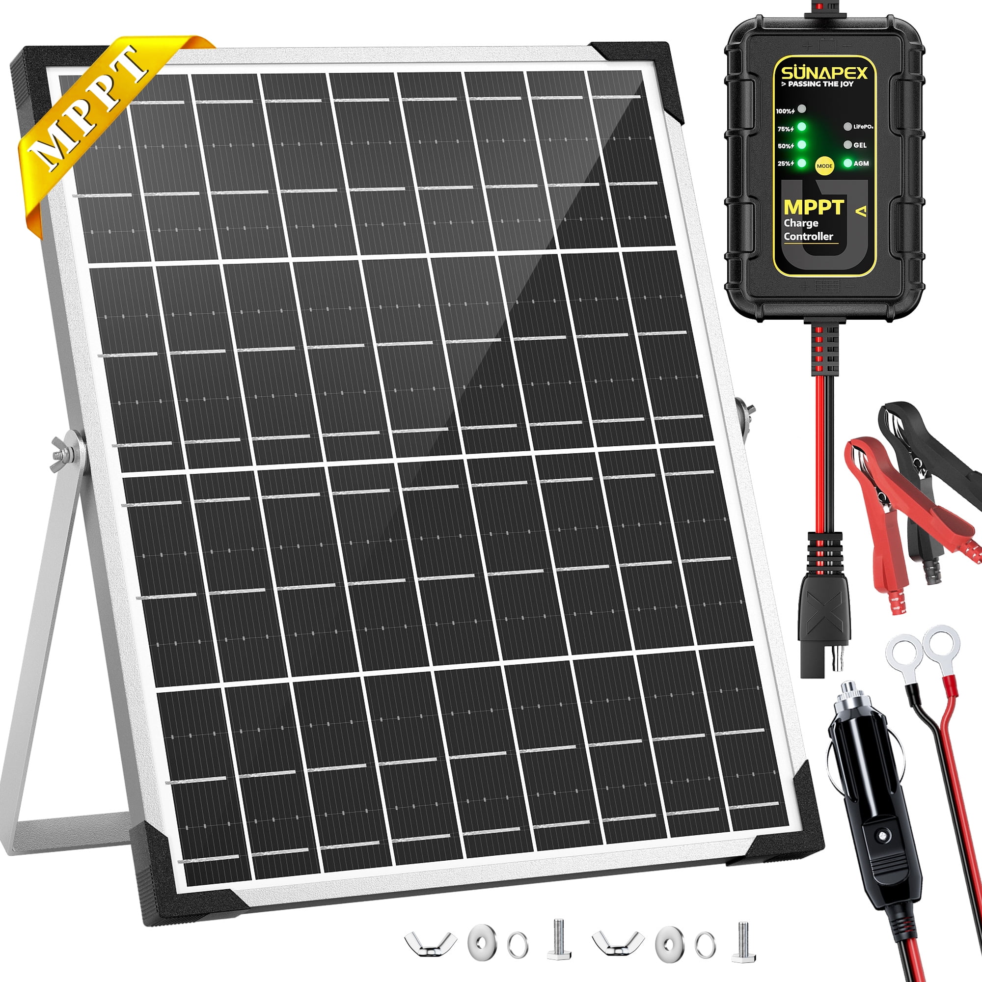 SUNAPEX 15W MPPT Solar Battery Charger Maintainer, 12V Waterproof Solar ...