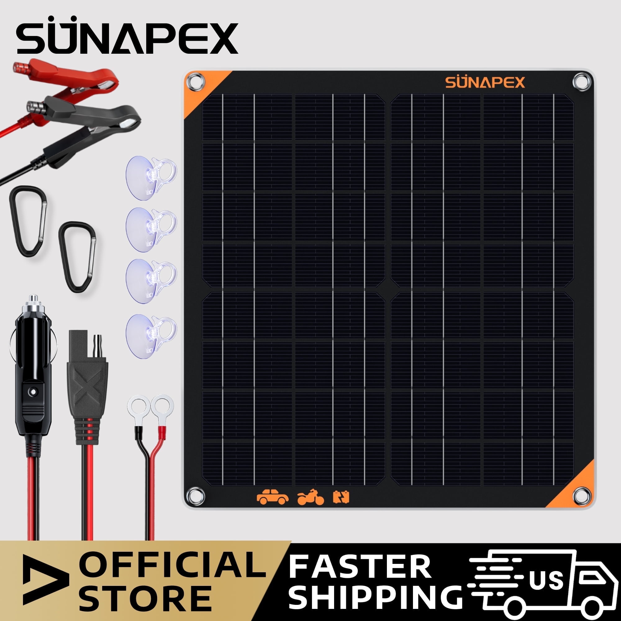 SUNAPEX 20W Solar Car Battery Trickle Charger & Maintainer, 12V ...