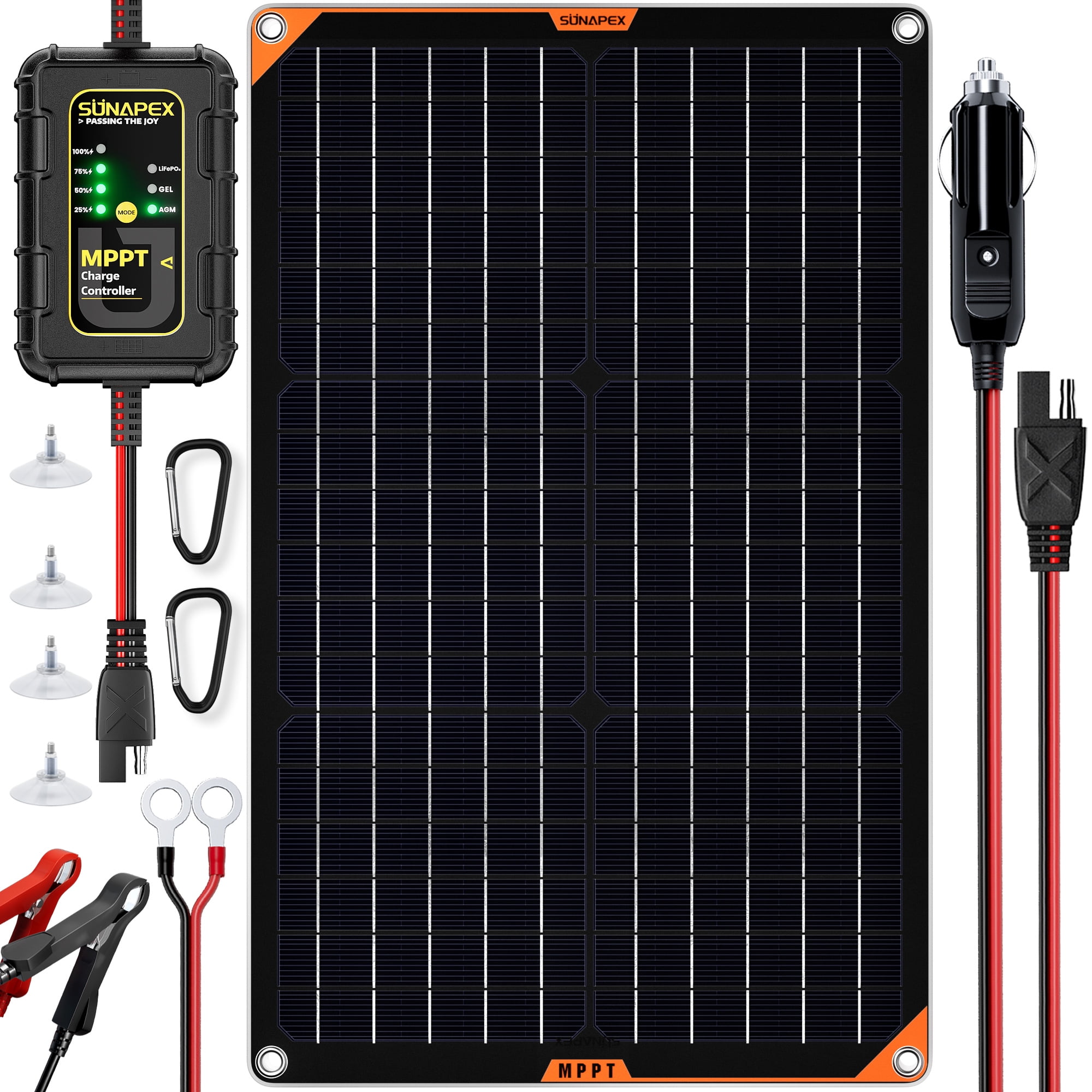 SUNAPEX 30W Flexible Solar Panel with MPPT Charge Controller, Solar ...