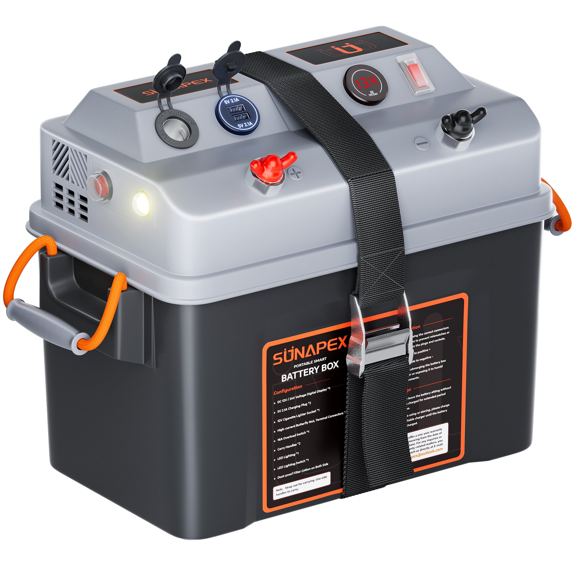 SUNAPEX Smart Battery Box 12V/24V Power Center - Multi Ports & Circuit ...