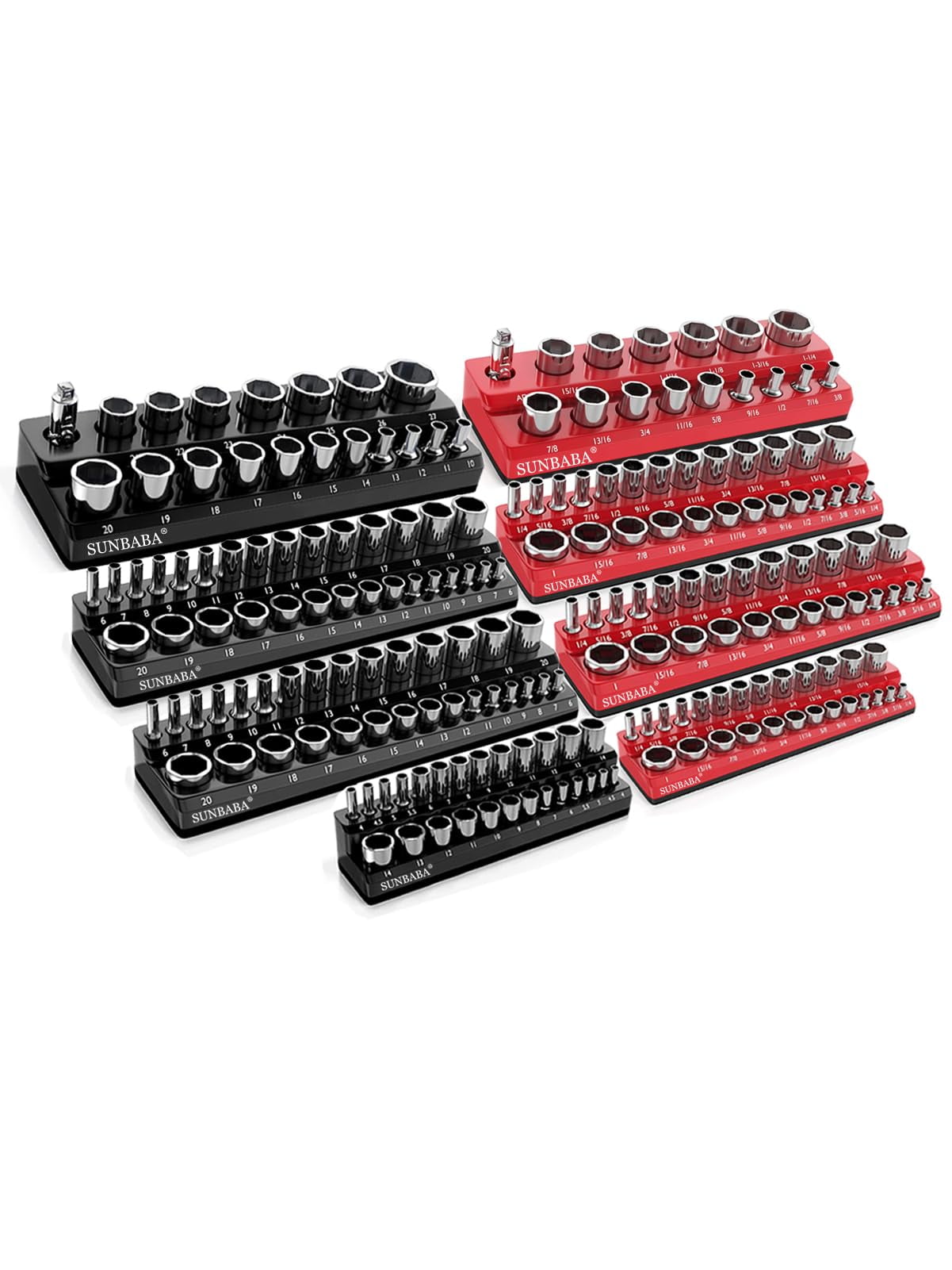 SUNBABA 8-Piece Magnetic Socket Organizer Set,1/2", 1/4" and 3/8" SAE ...