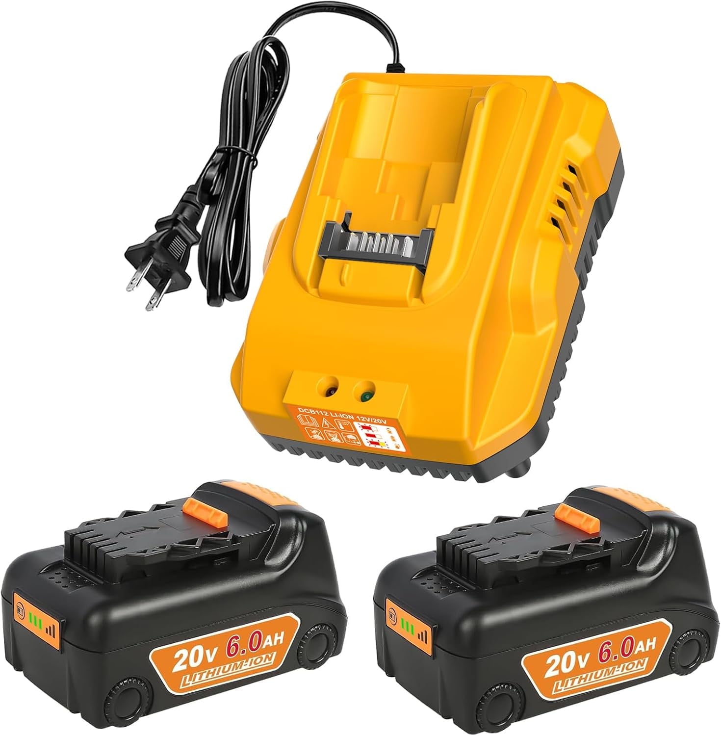 SUNBAT 20V Max Battery 6.0Ah 2-Pack with Charger (DCB115 & DCB112) High ...