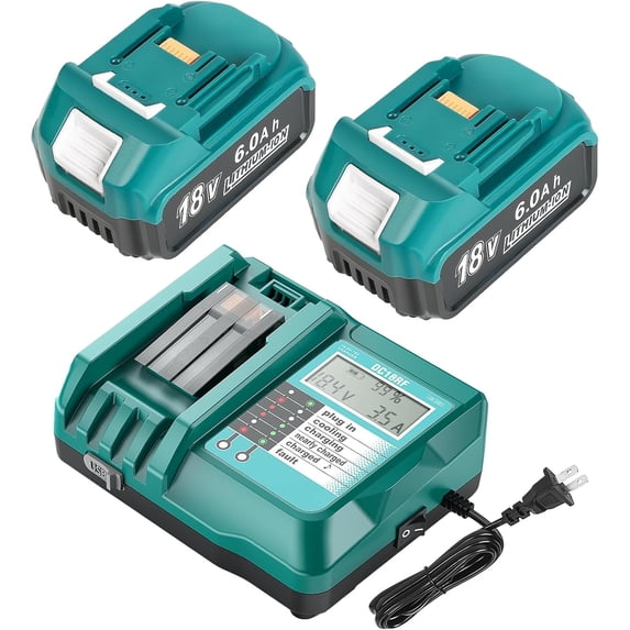 SUNBAT 18V 6.0Ah Lithium Battery and Charger, Compatible with Makita ...