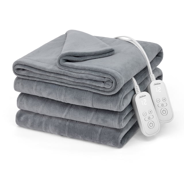 Sunbeam Electric Heated Blanket Gray Microplush 12 Heat Settings King ...