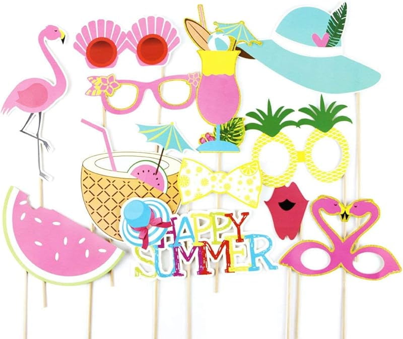 SUNBEAUTY 25 Pcs Beach Photo Booth Props Summer Party Decorations Beach ...