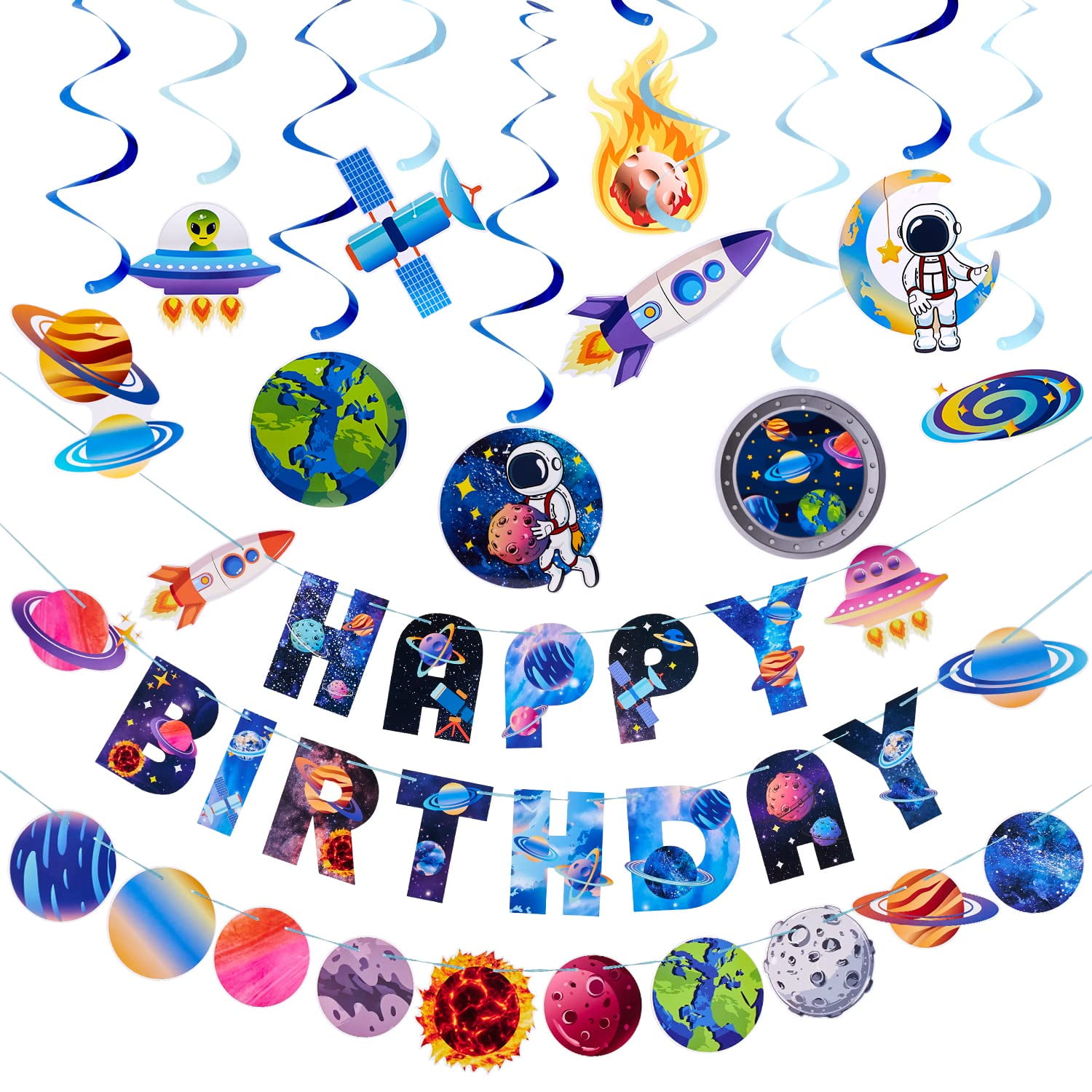 SUNBEAUTY 37PCS Galaxy Birthday MMF7 Decorations Kit - Solar System ...
