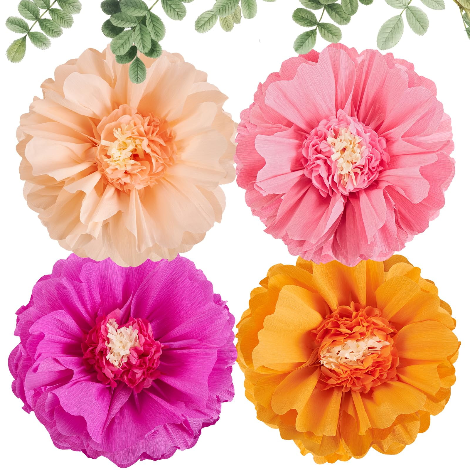 SUNBEAUTY 4 PCS 20" Hot Pink Orange Party Decorations Giant Paper Flowers Tissue Paper Flowers ...