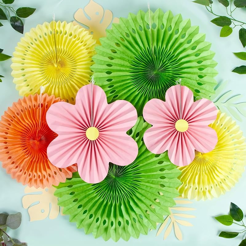 SUNBEAUTY 9 Pcs Paper Decorations Paper Flowers Fans Decorations ...
