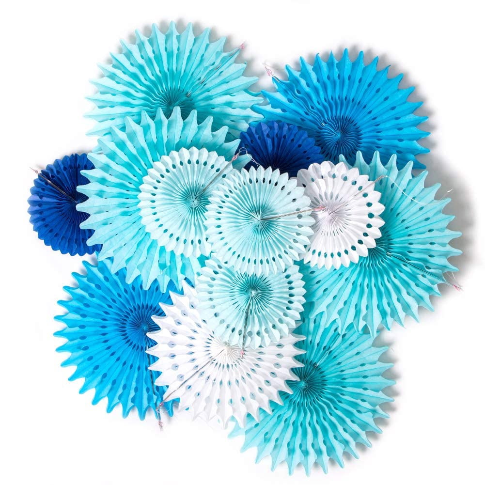 SUNBEAUTY Pack of 13 JKF25 Blue White Hanging Paper Fans Party ...
