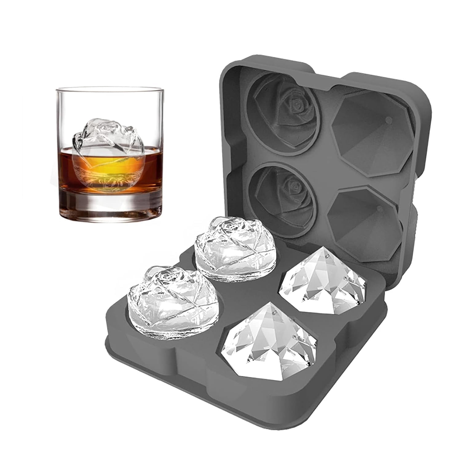 SUNBEET Ice Cube Tray 25inch Ice Cube Molds 2 Cavity Silicone Rose Ice ...