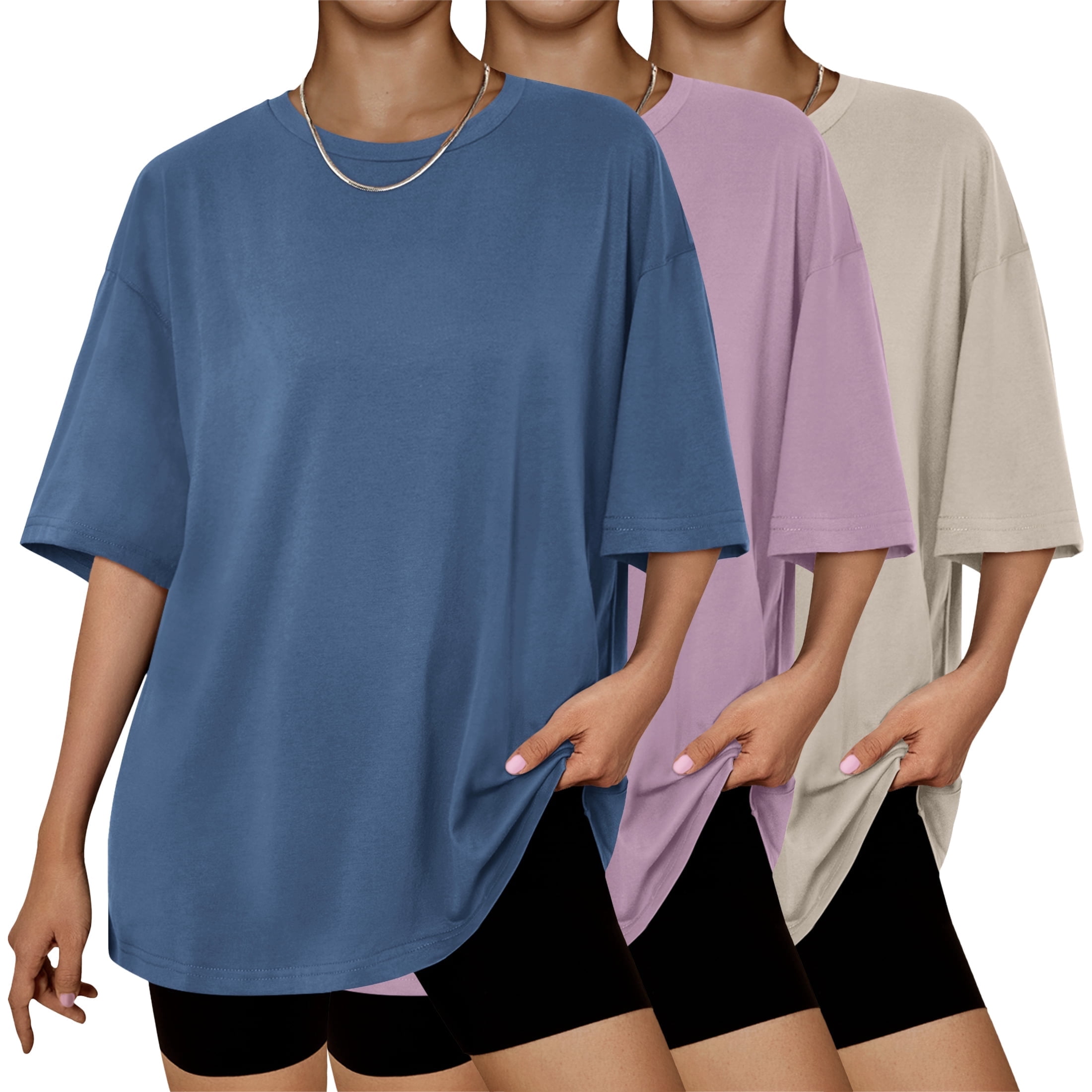 SUNBS 3 Packs Plus Size Womens Tops Workout T Shirts Short Sleeve ...