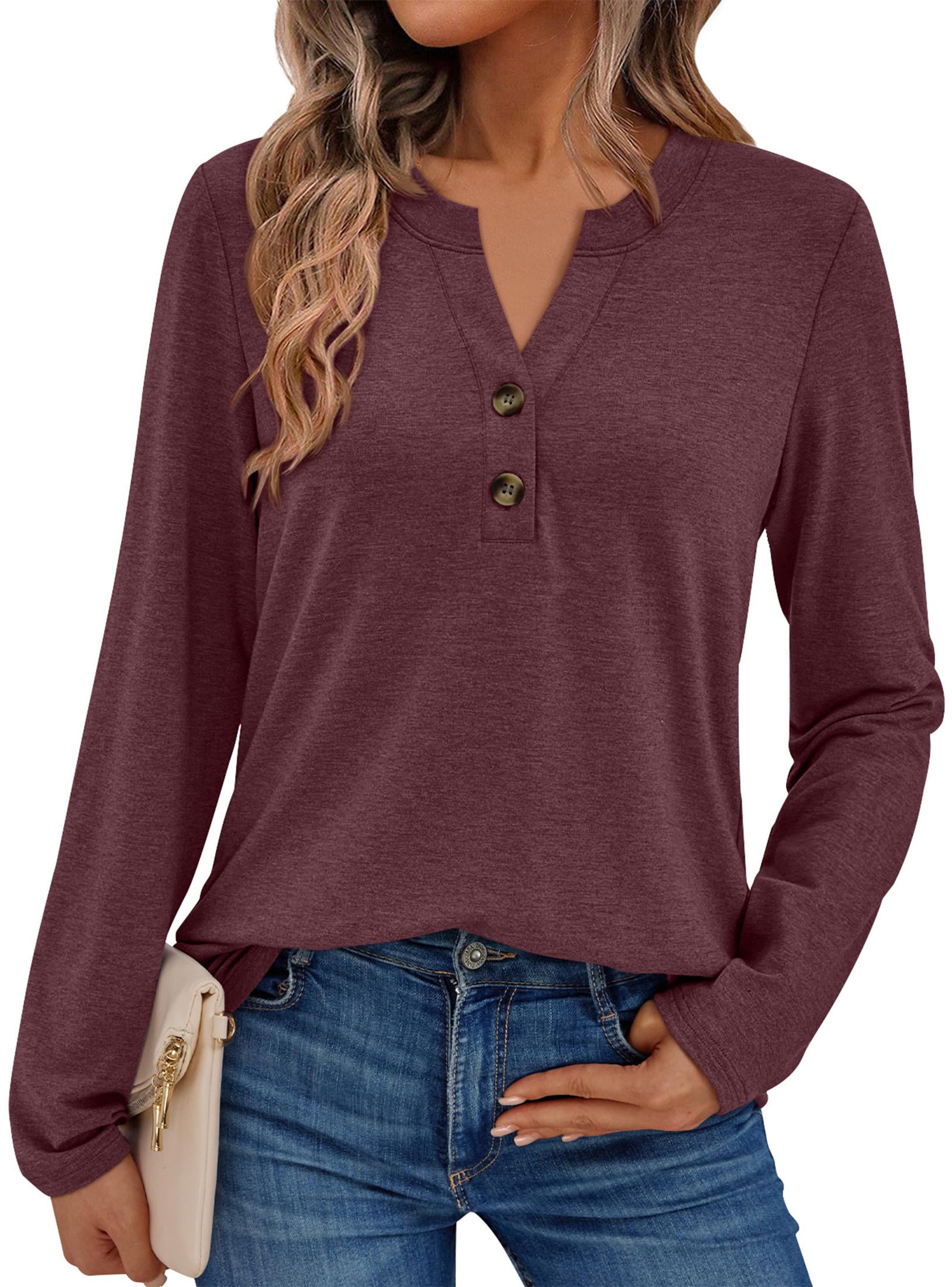 SUNBS Blouses for Women Dressy Casual V Neck Womens Tops Long Sleeve ...