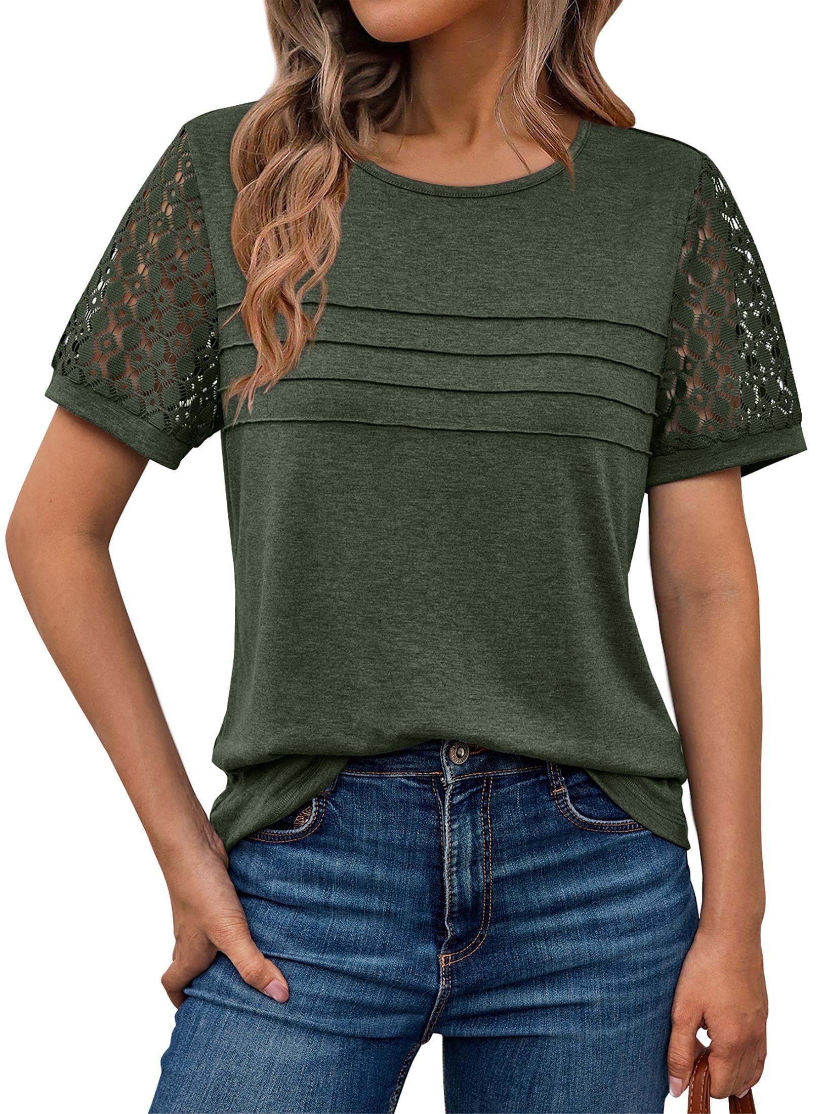 SUNBS Women's Short Sleeve Lace Top Dressy Casual T-Shirt, Sizes S-2XL ...