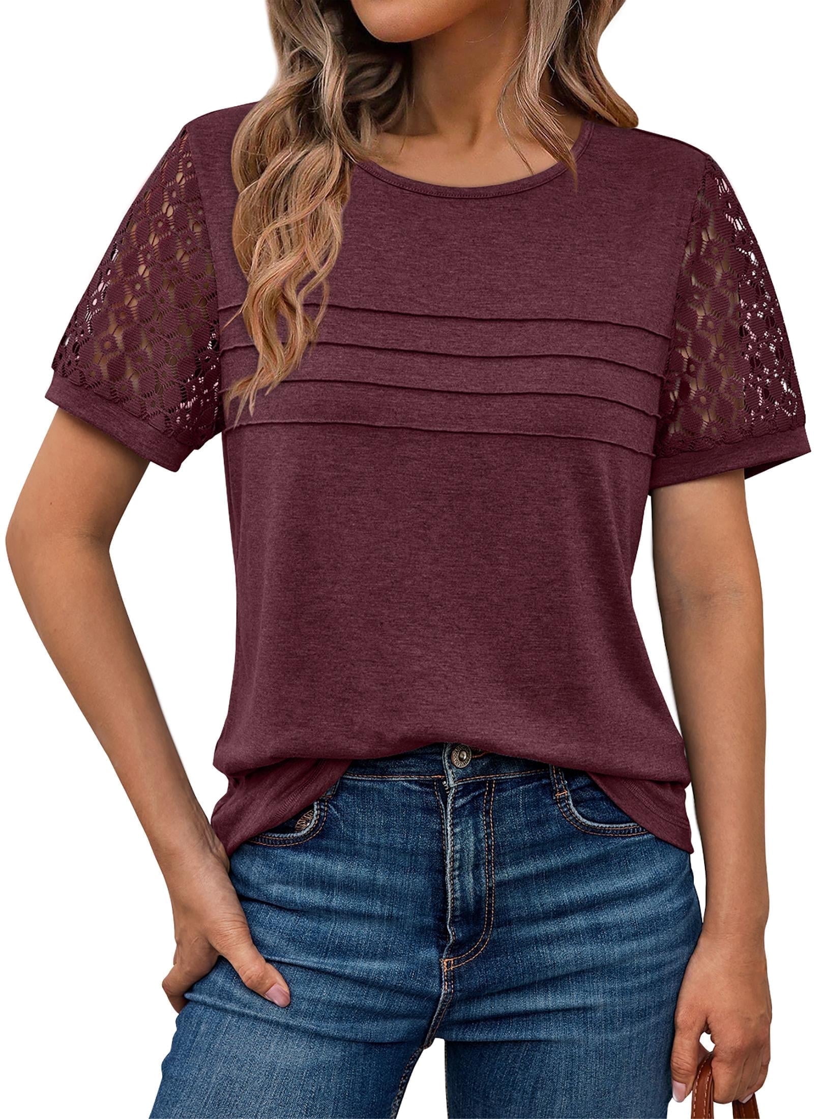 SUNBS Women's Dressy Lace Tops, Short Sleeve Crewneck, Sizes S-2XL ...