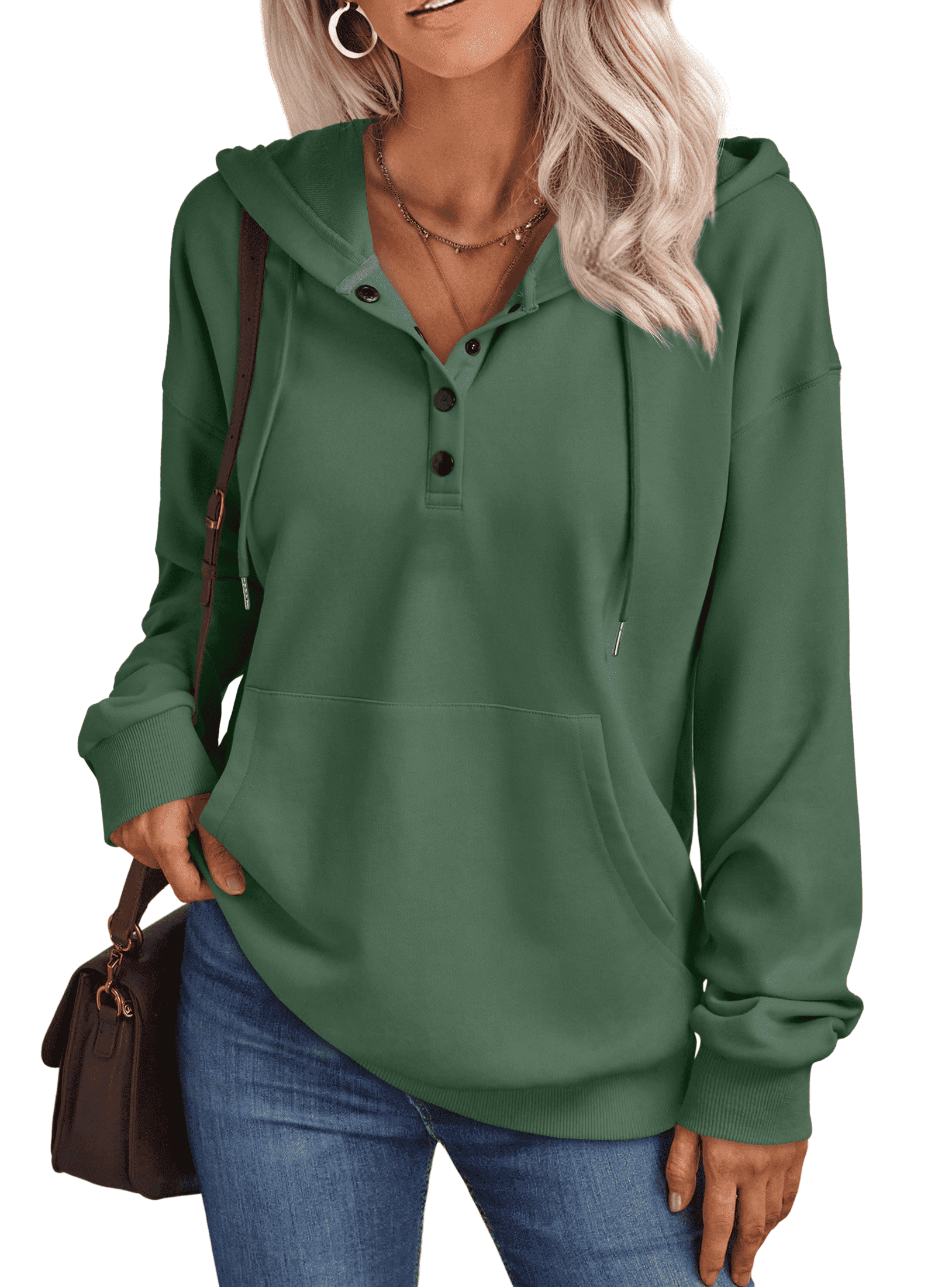 SUNBS Hoodies for Women Half Boutton Sweatshirts Pullover Drawstring ...