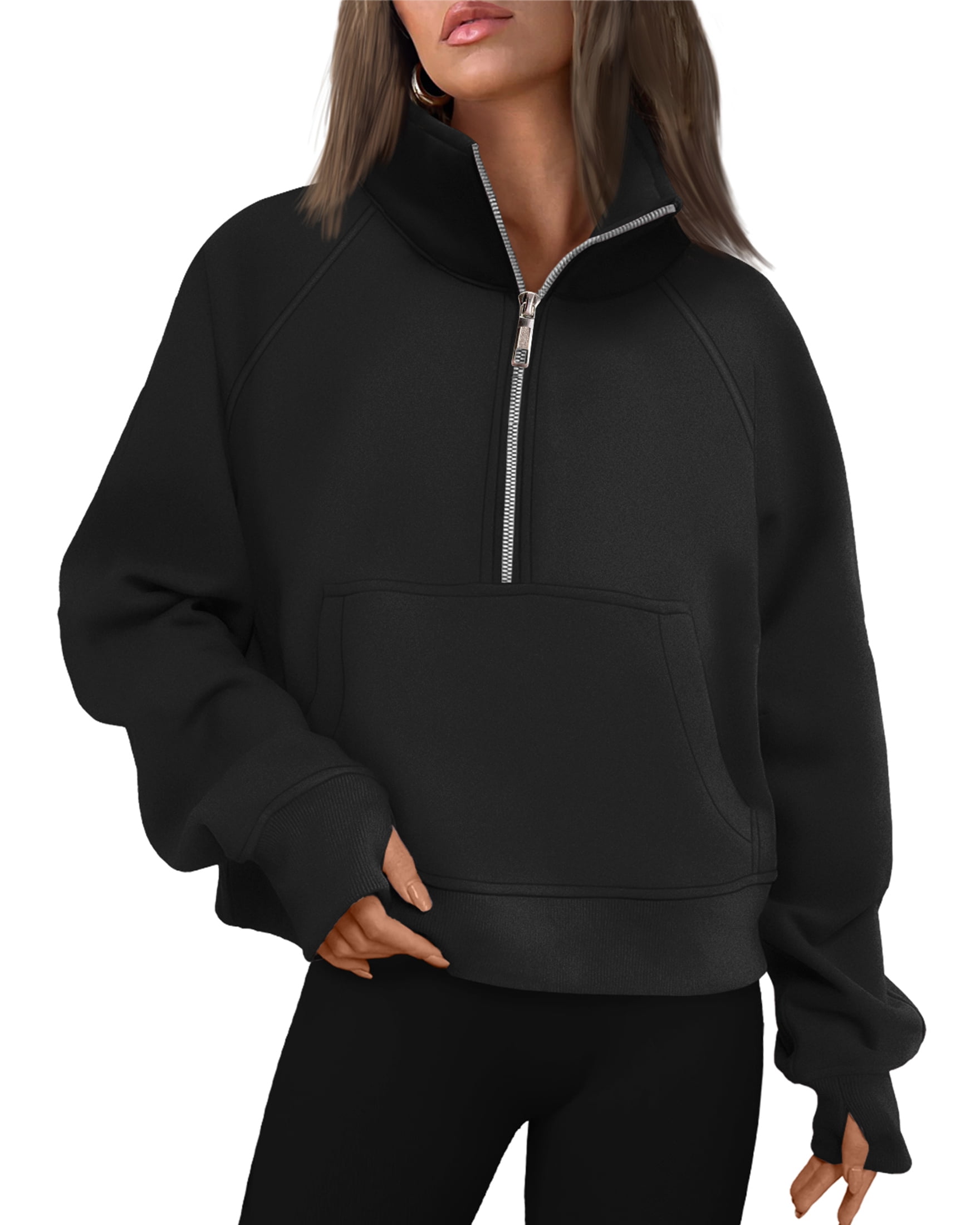 SUNBS Women's Sweatshirt Quarter-Zip V Neck Fleece Pullover Hoodie with ...