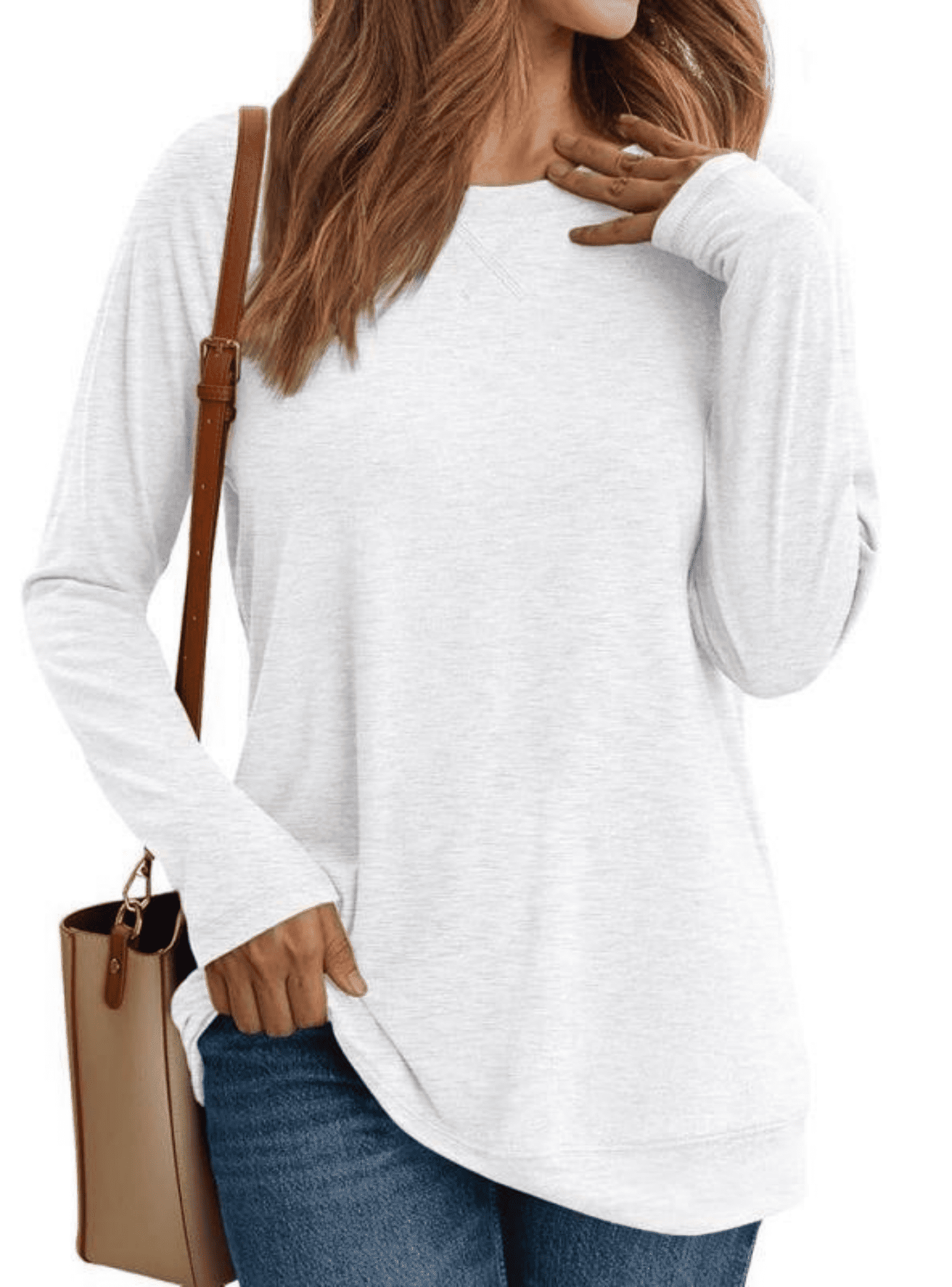 SUNBS Long Sleeve Shirts for Women Casual Work Tops Crewneck Blouses ...