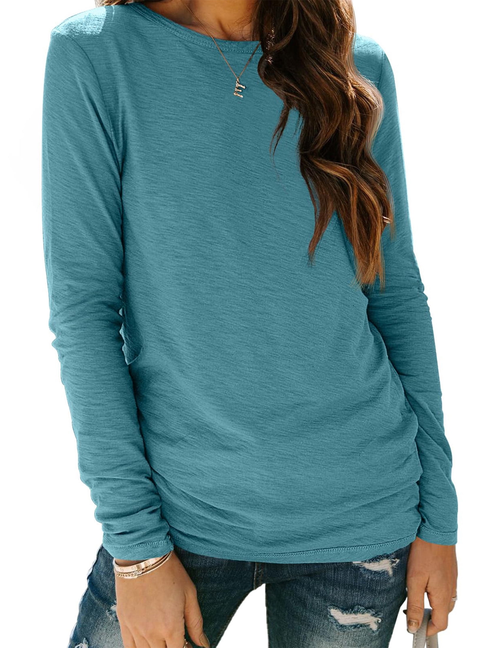 SUNBS Long Sleeve Shirts for Women Crew Neck Fall Fashion Pullover ...