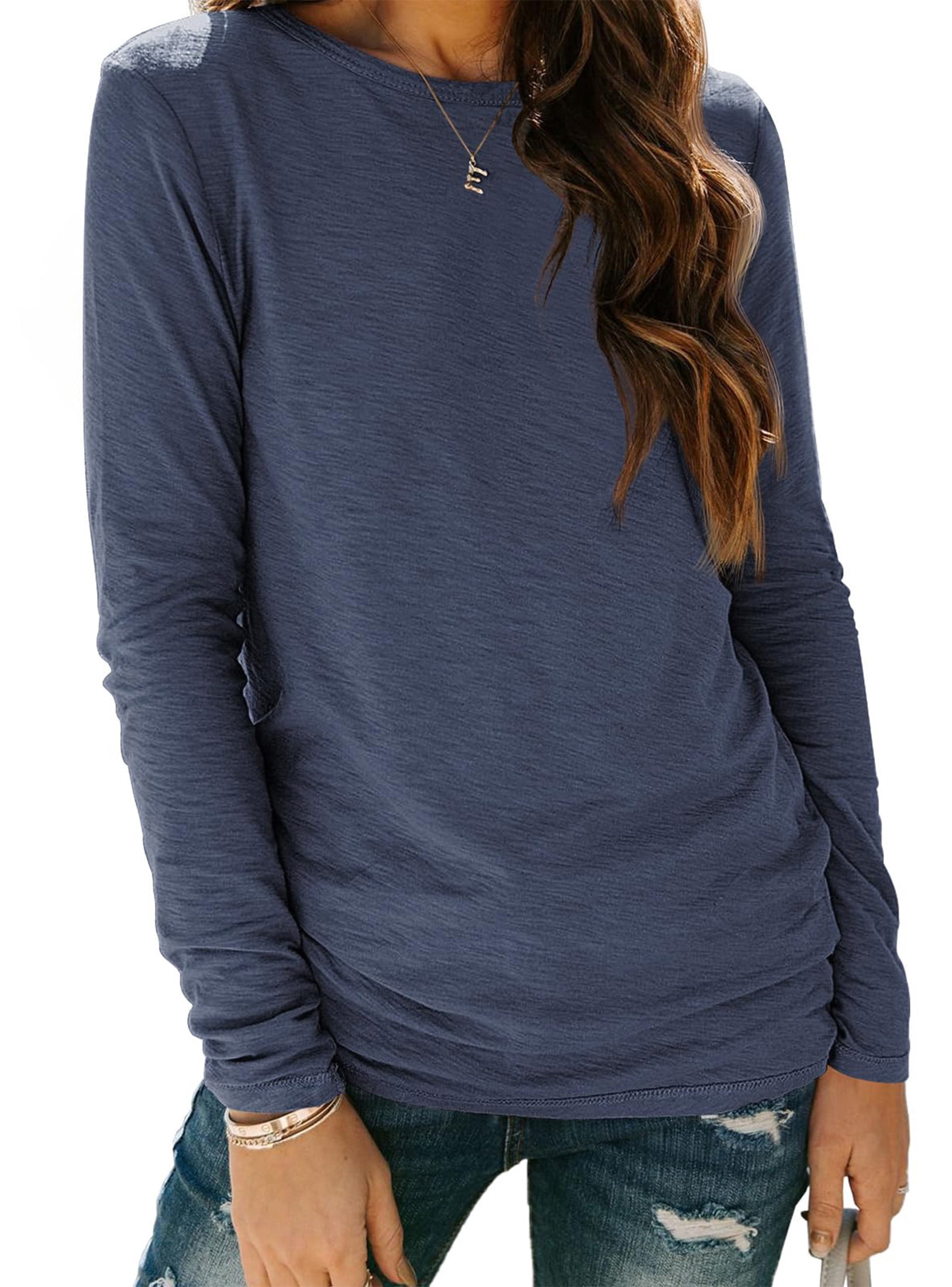SUNBS Long Sleeve Shirts for Women Crew Neck Fall Fashion Pullover ...