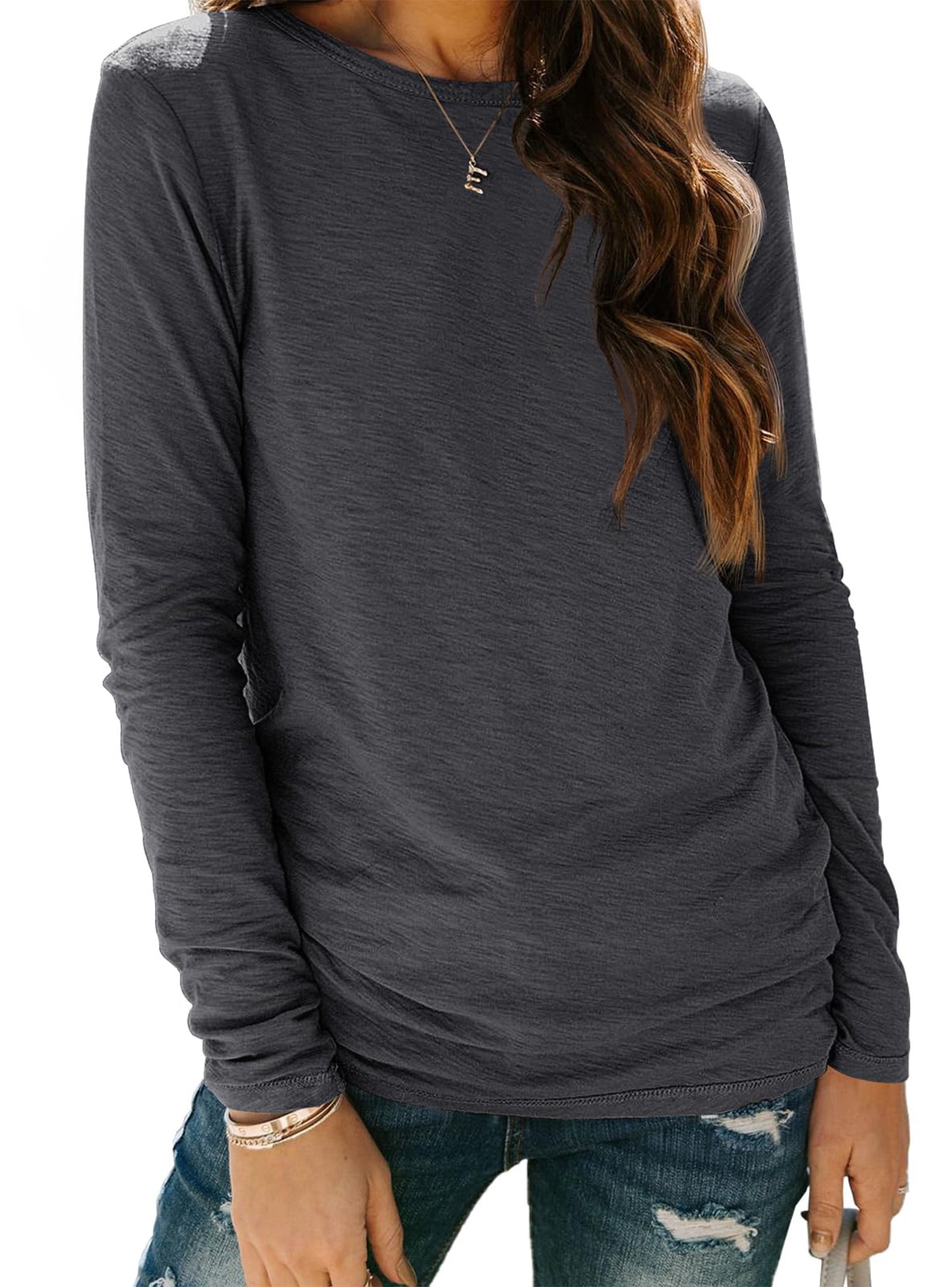 SUNBS Long Sleeve Shirts for Women Crew Neck Fall Fashion Pullover ...