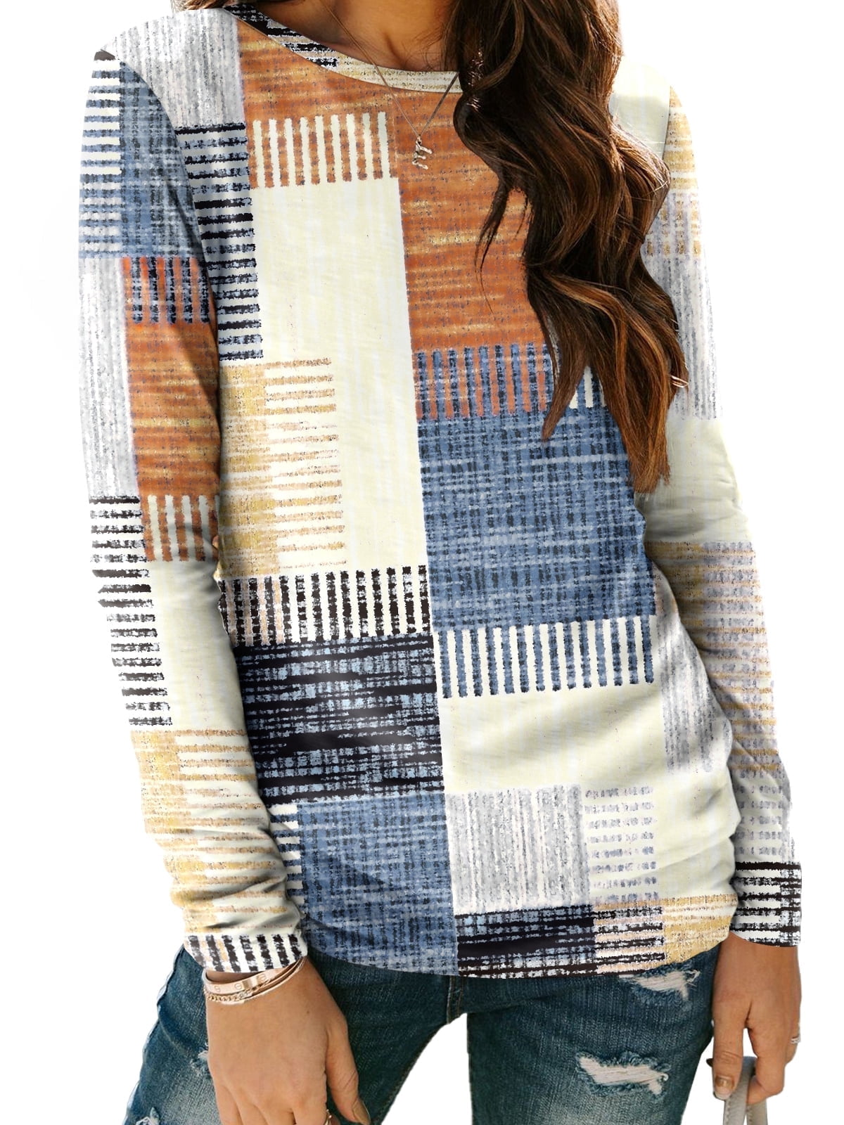 SUNBS Long Sleeve Shirts for Women Crew Neck Fall Fashion Pullover ...