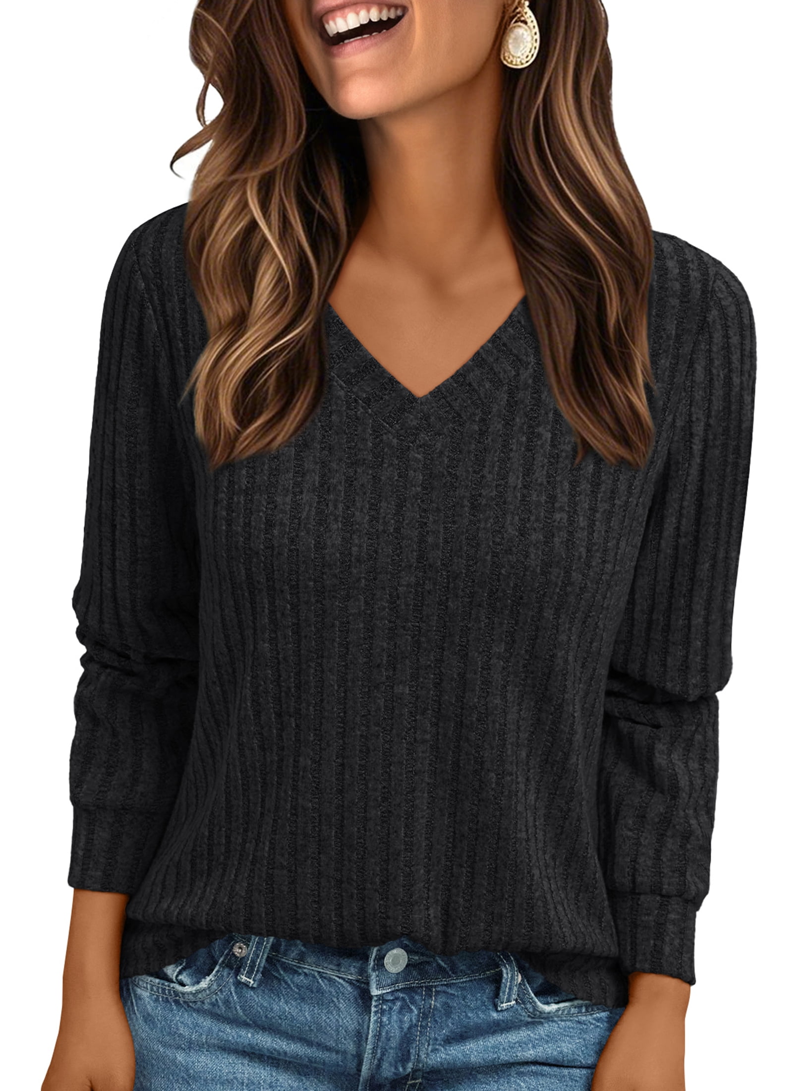 SUNBS Long Sleeve Shirts for Women Tunic Sweaters Casual V Neck Fall ...