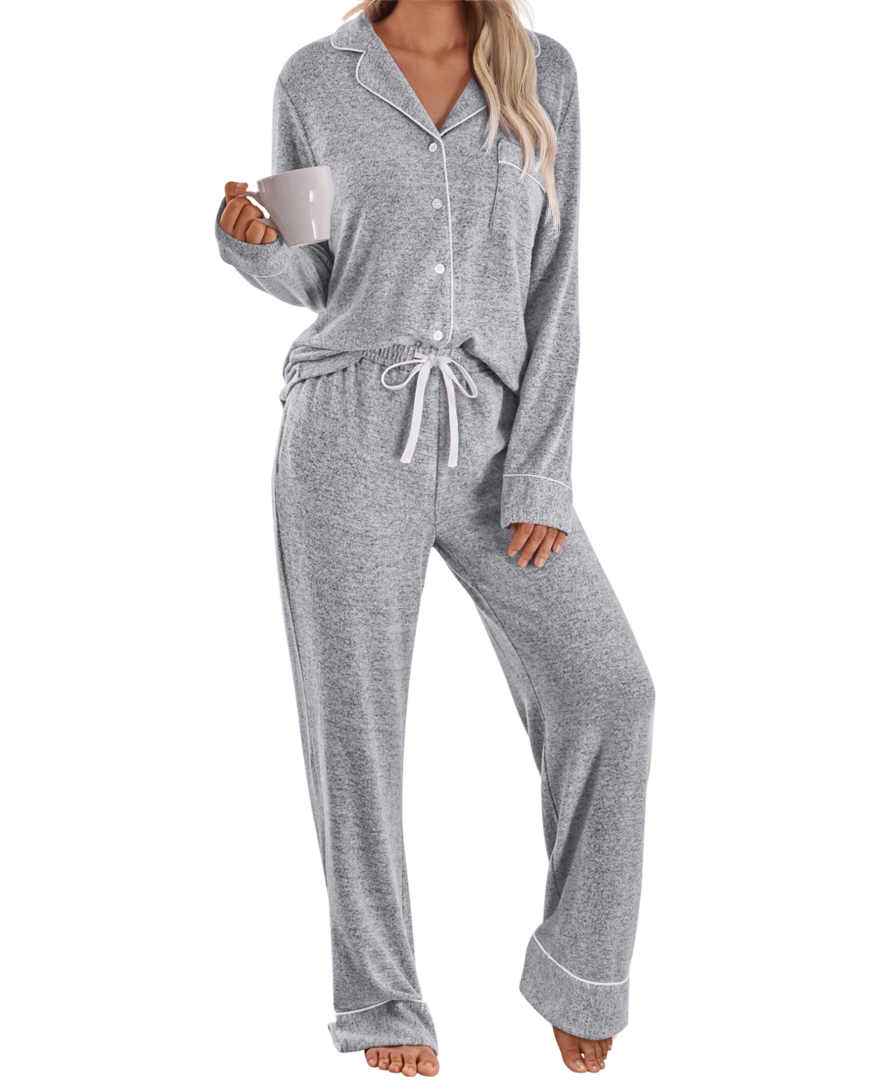 SUNBS Lounge Sets 2 Piece Oufits for Women Long Sleeve Shirts with Pockets Loungewear Set ...