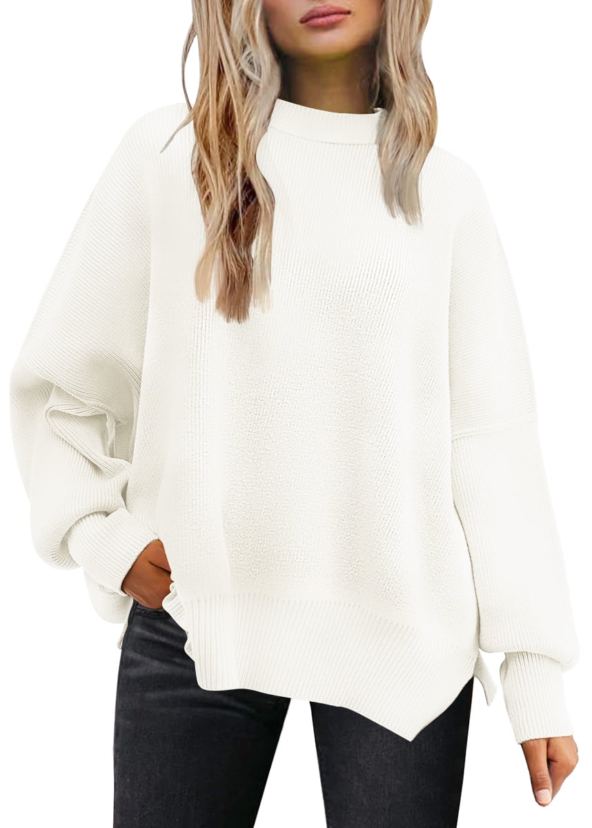 SUNBS Oversized Sweaters for Women Crewneck Casual Long Sleeve Knit ...