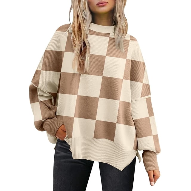SUNBS Oversized Sweaters for Women Winter Crewneck Pullover - Cozy Knit ...