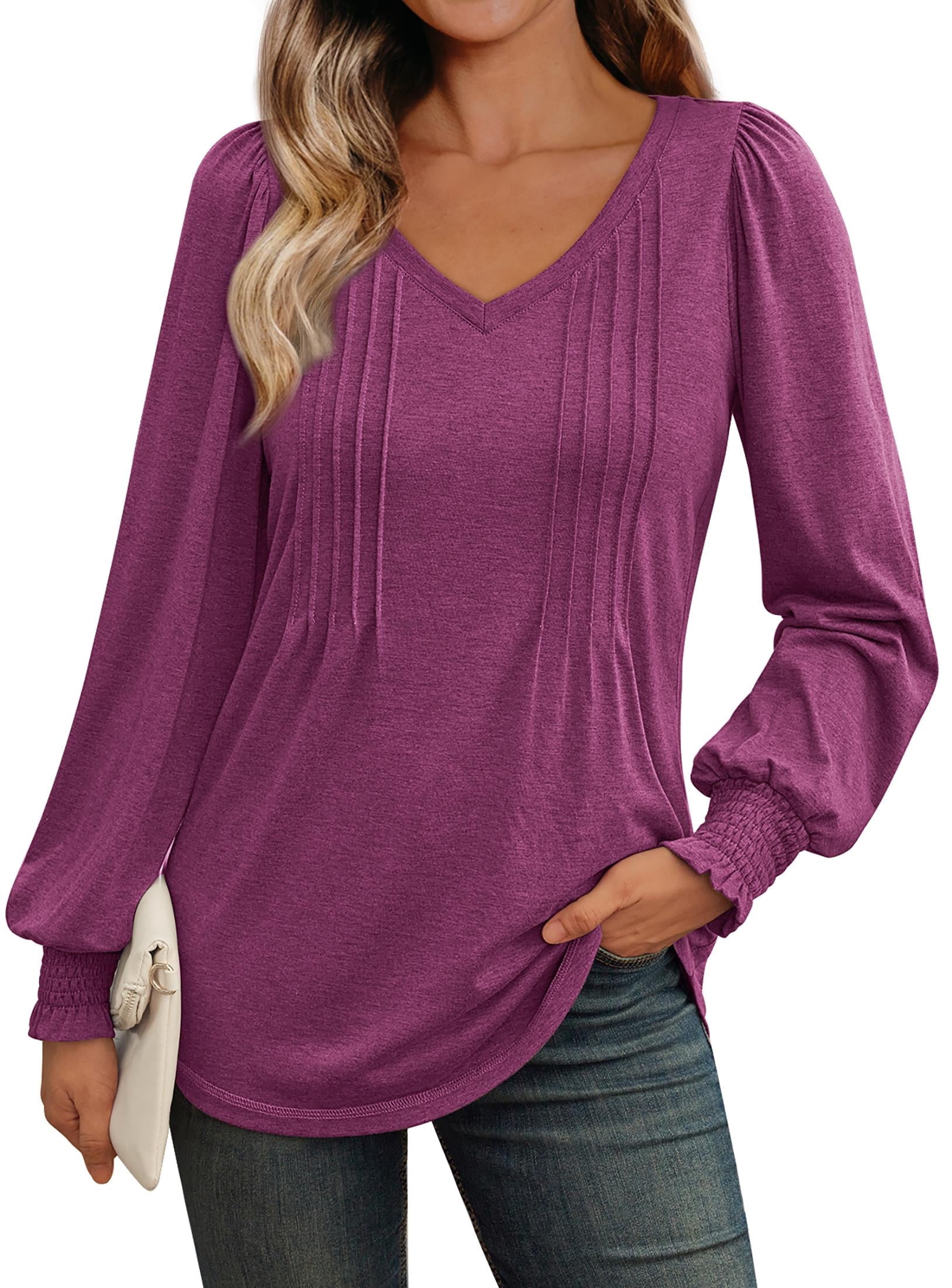 SUNBS Pleated Blouses for Women Long Sleeve Shirts Dressy Tunic Tops ...