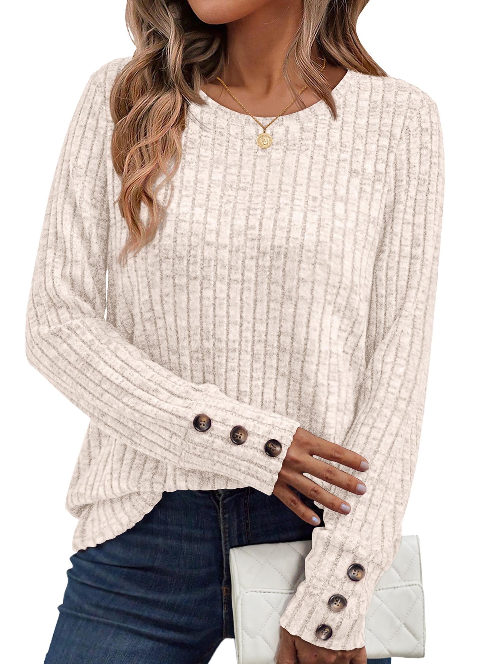 SUNBS Sweaters for Womens Long Sleeve Shirts Button Cuffs Tunic Blouse ...