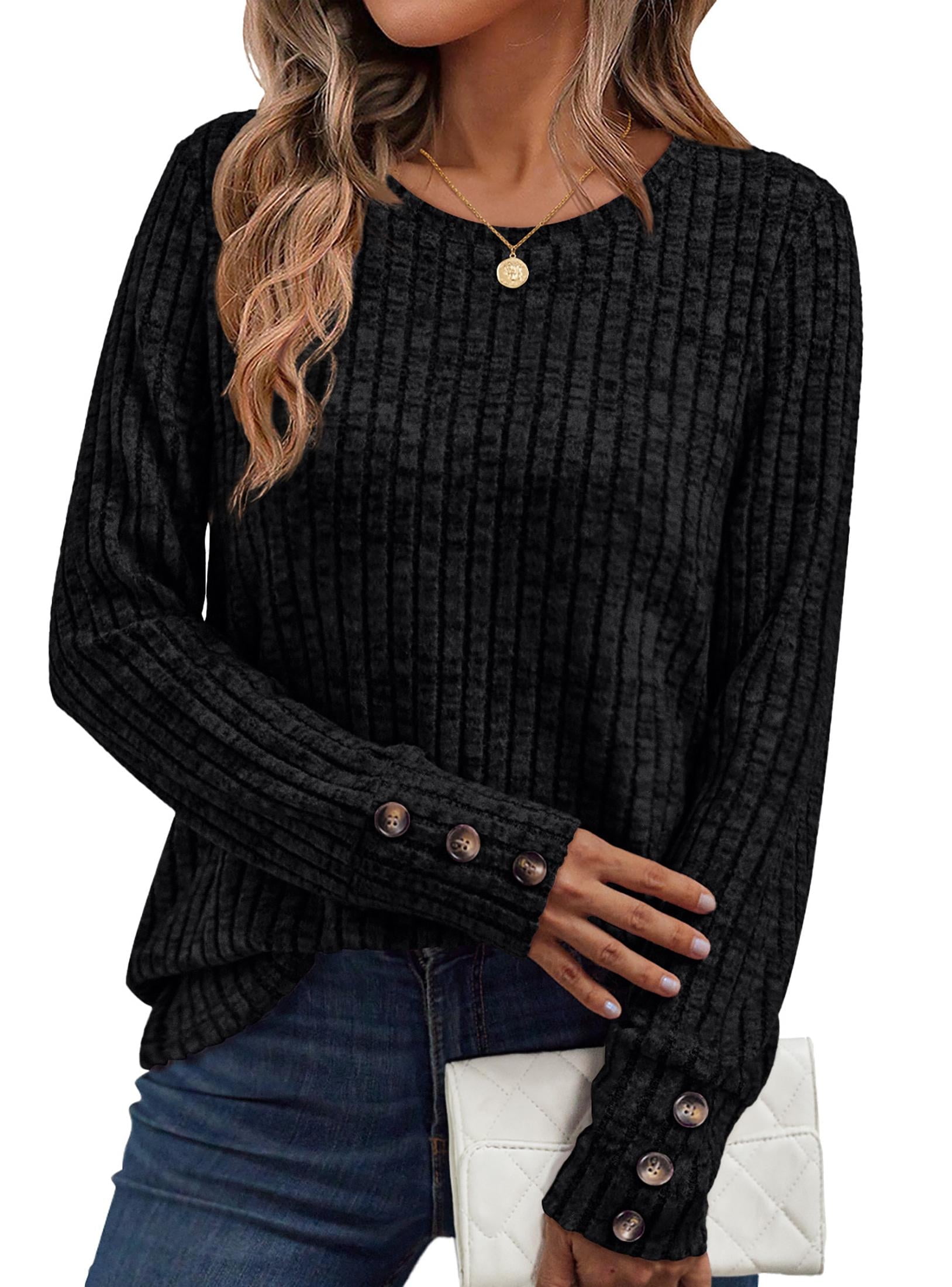SUNBS Sweaters for Womens Long Sleeve Shirts Button Cuffs Tunic Blouse ...