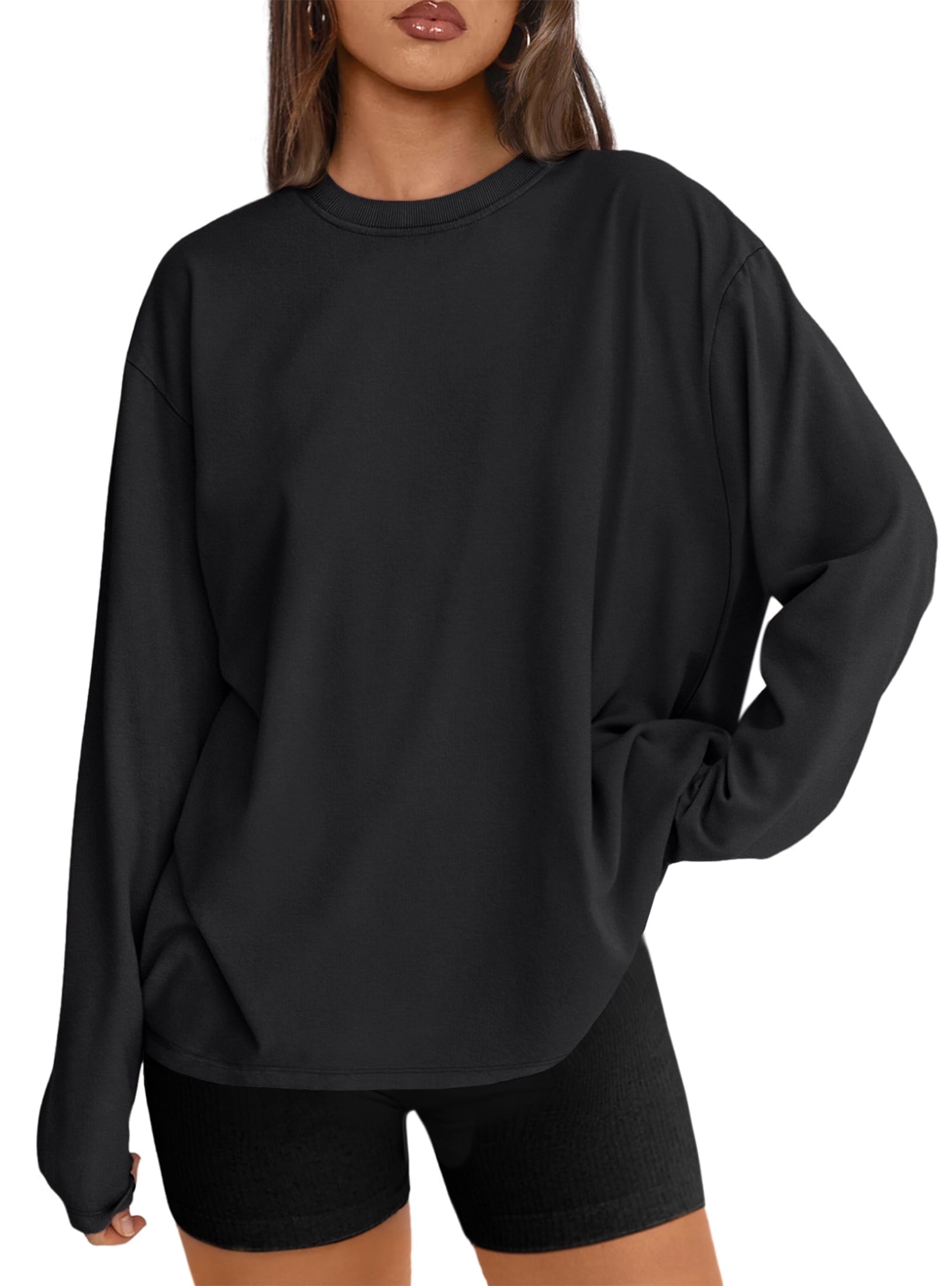 SUNBS T Shirts for Women Oversized Long Sleeve Basic Crewneck Tee Fall ...