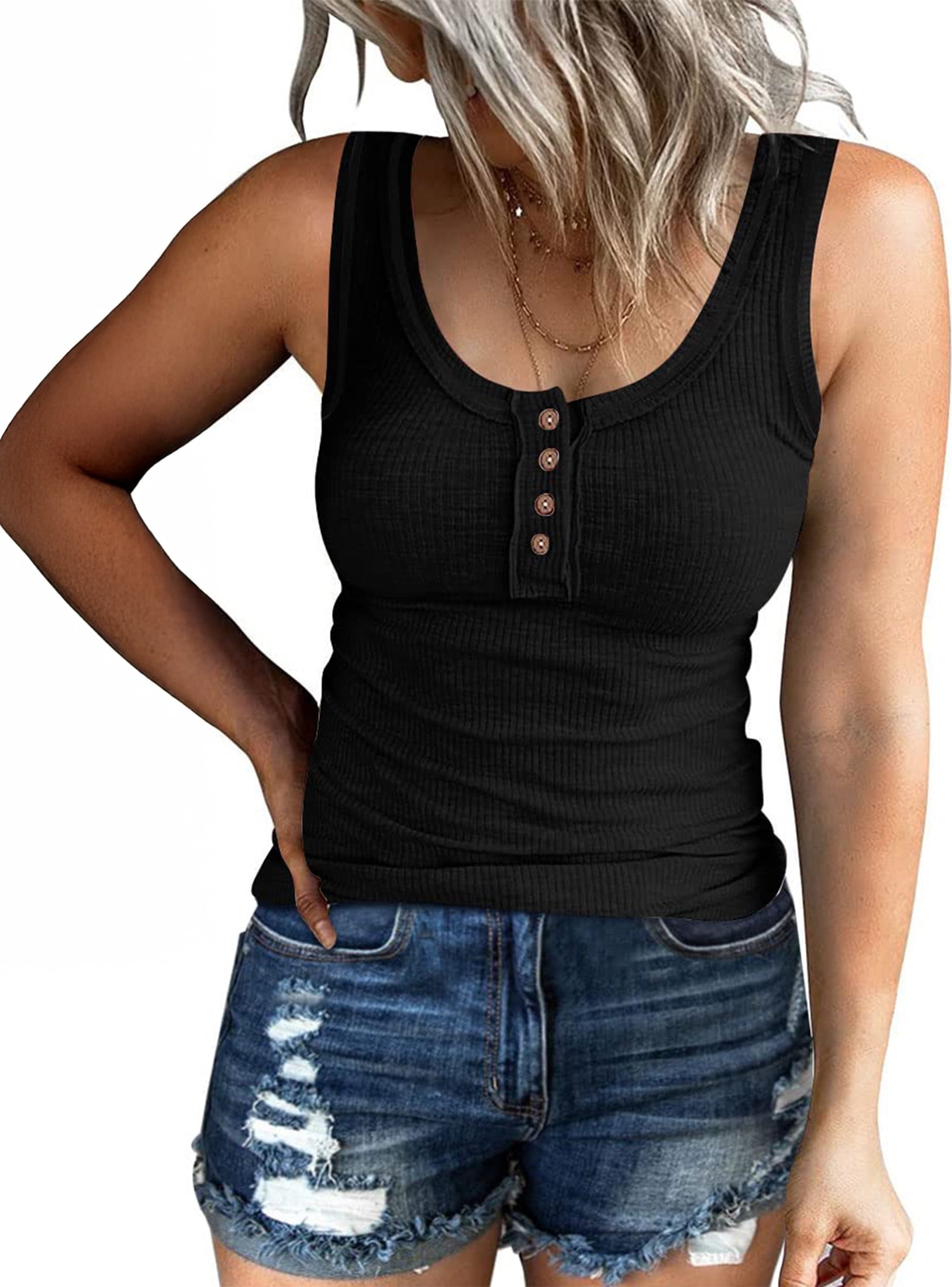 SUNBS Tank Tops for Women Summer Casual Camisole Tops Ribbed Sleeveless ...